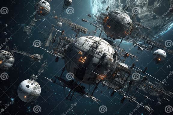 Spacecraft Graveyard Orbit with Multiple Decaying Satellites Stock ...
