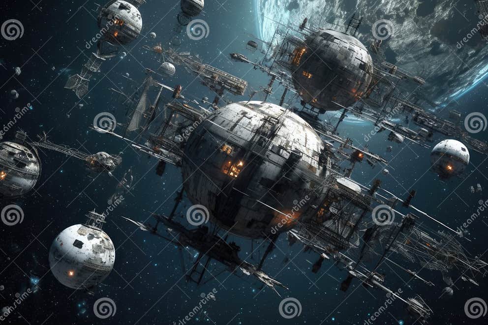 Spacecraft Graveyard Orbit with Multiple Decaying Satellites Stock ...