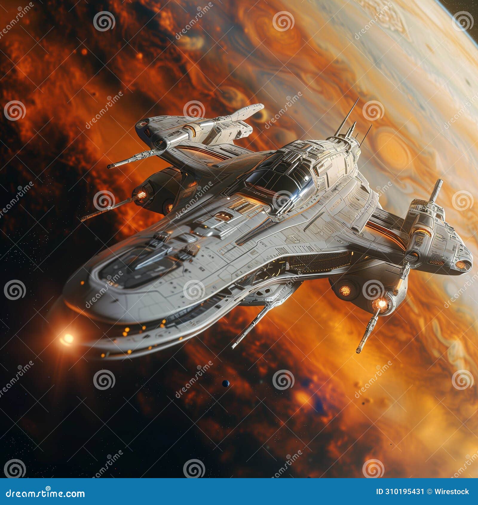 Spacecraft Hovering Over Jupiter in Space, AI-generated. Stock ...