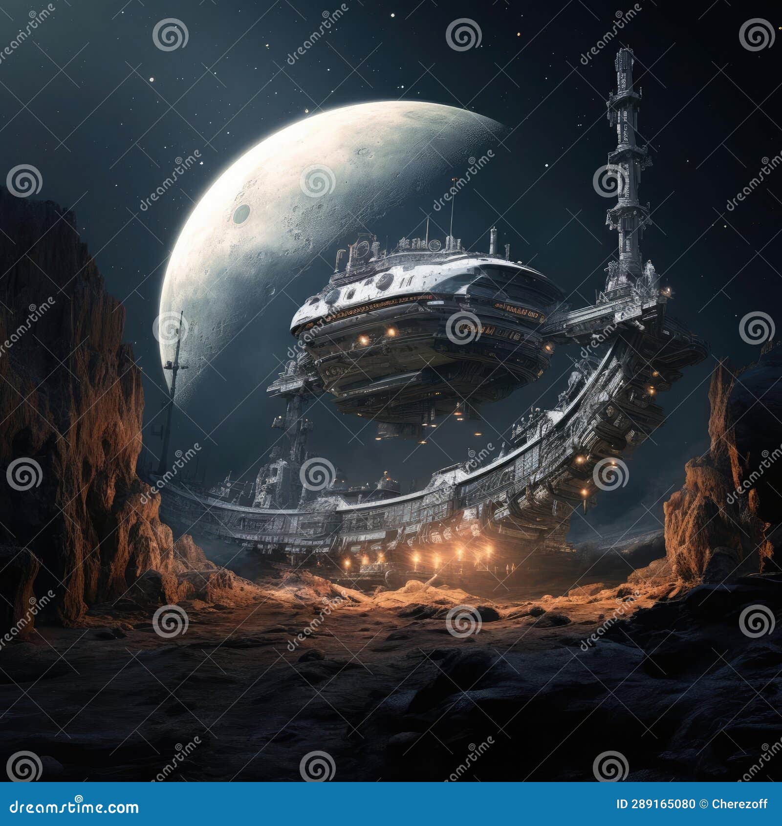 A Spacecraft Lands on the Surface of the Moon Stock Photo - Image of ...