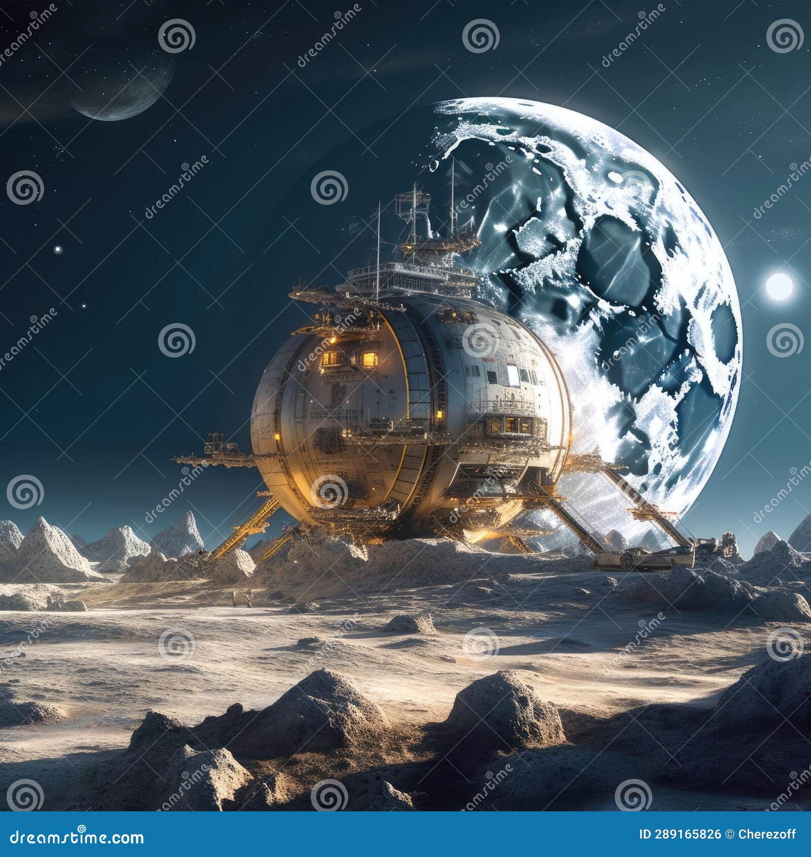 A Spacecraft Lands on the Surface of the Moon Stock Photo - Image of ...
