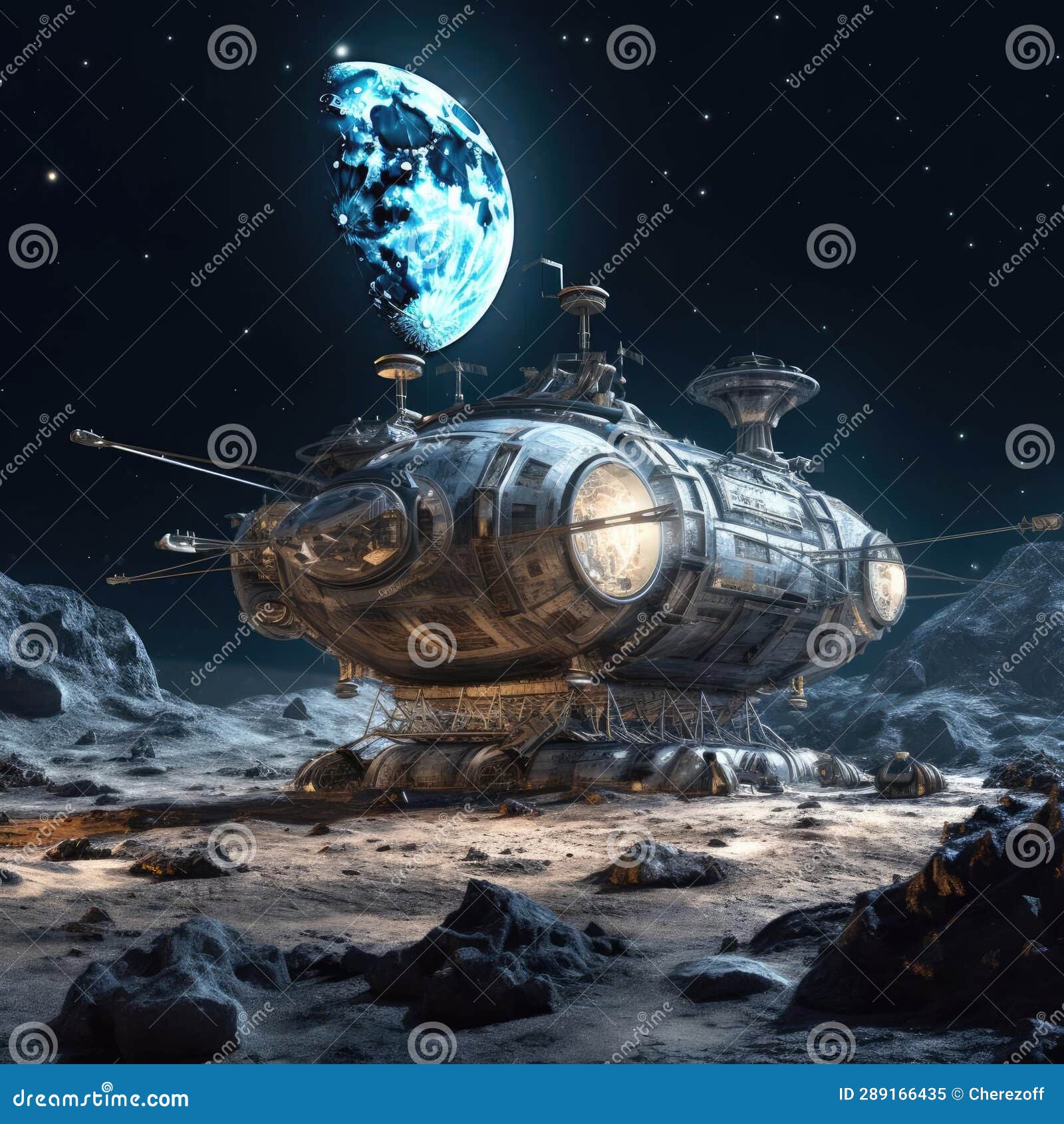 A Spacecraft Lands on the Surface of the Moon Stock Image - Image of ...