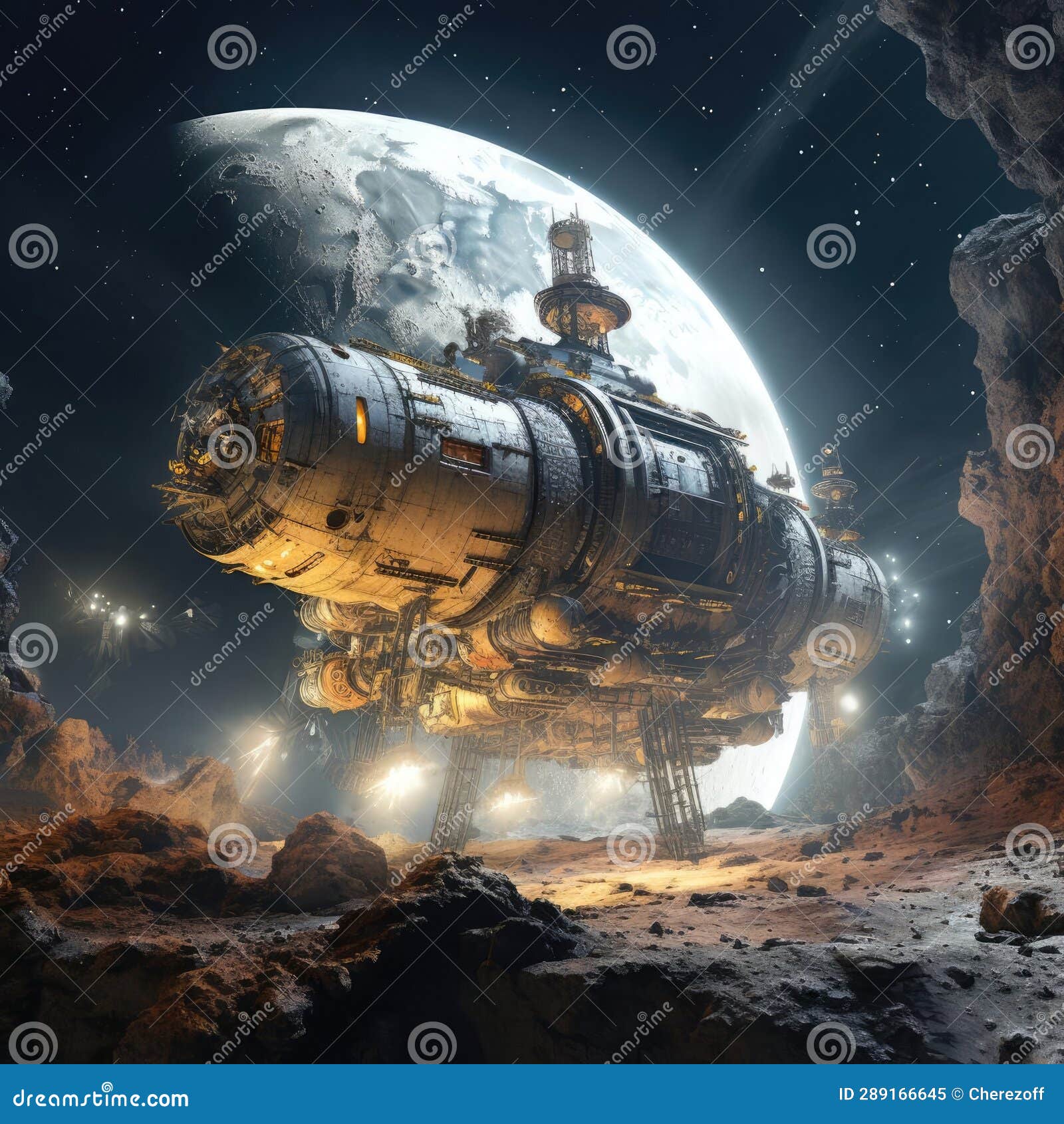 A Spacecraft Lands on the Surface of the Moon Stock Image - Image of ...