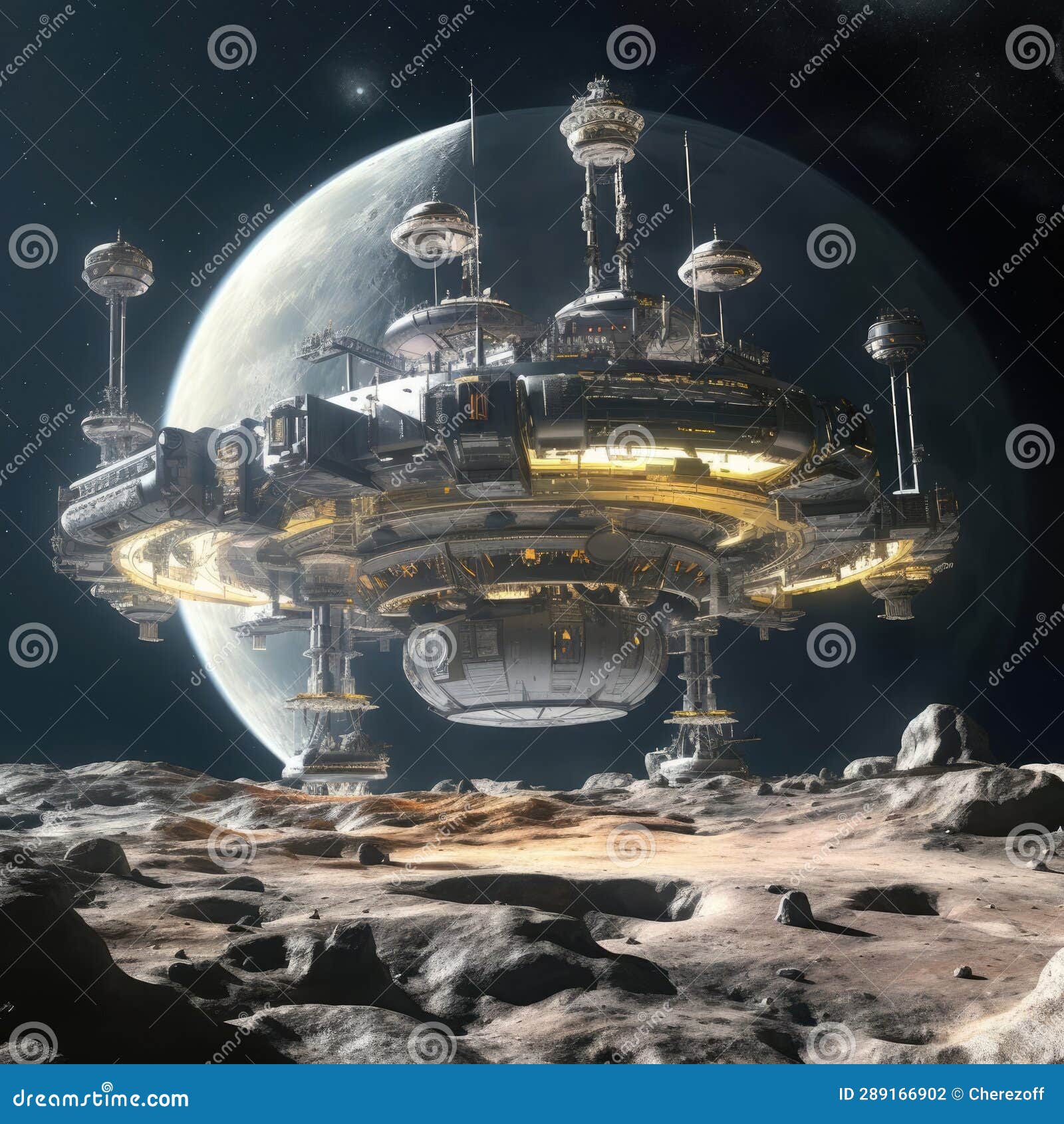 A Spacecraft Lands on the Surface of the Moon Stock Photo - Image of ...