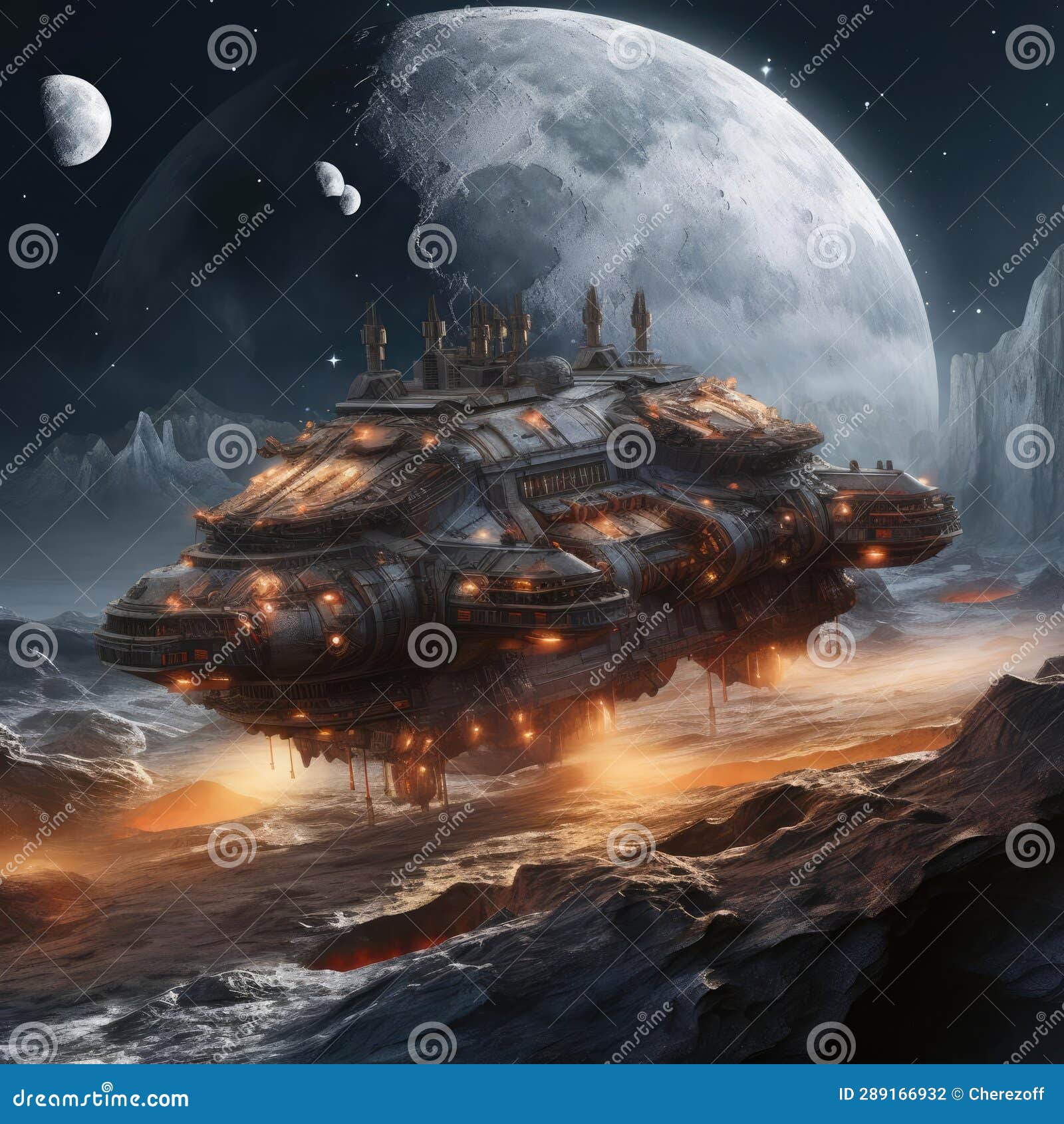 A Spacecraft Lands on the Surface of the Moon Stock Photo - Image of ...