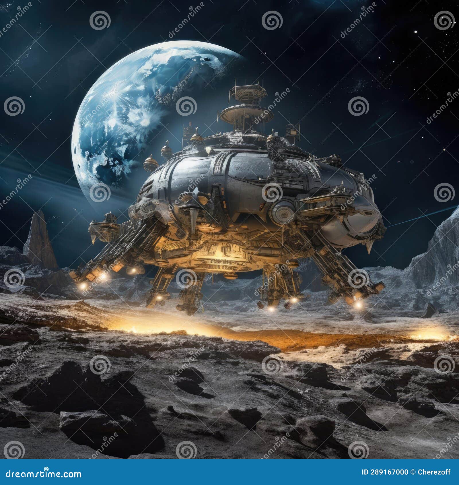 A Spacecraft Lands on the Surface of the Moon Stock Photo - Image of ...
