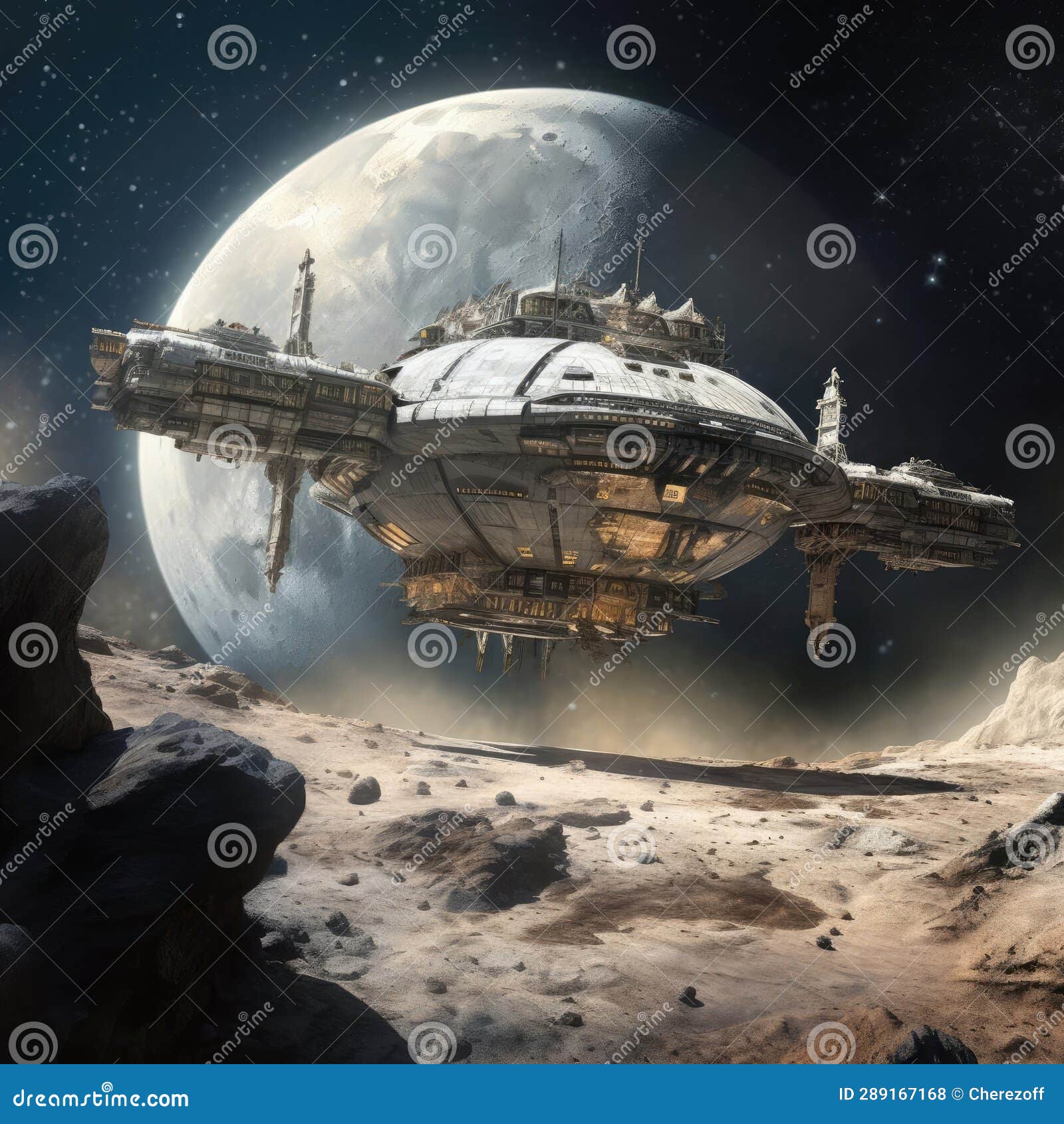 A Spacecraft Lands on the Surface of the Moon Stock Photo - Image of ...