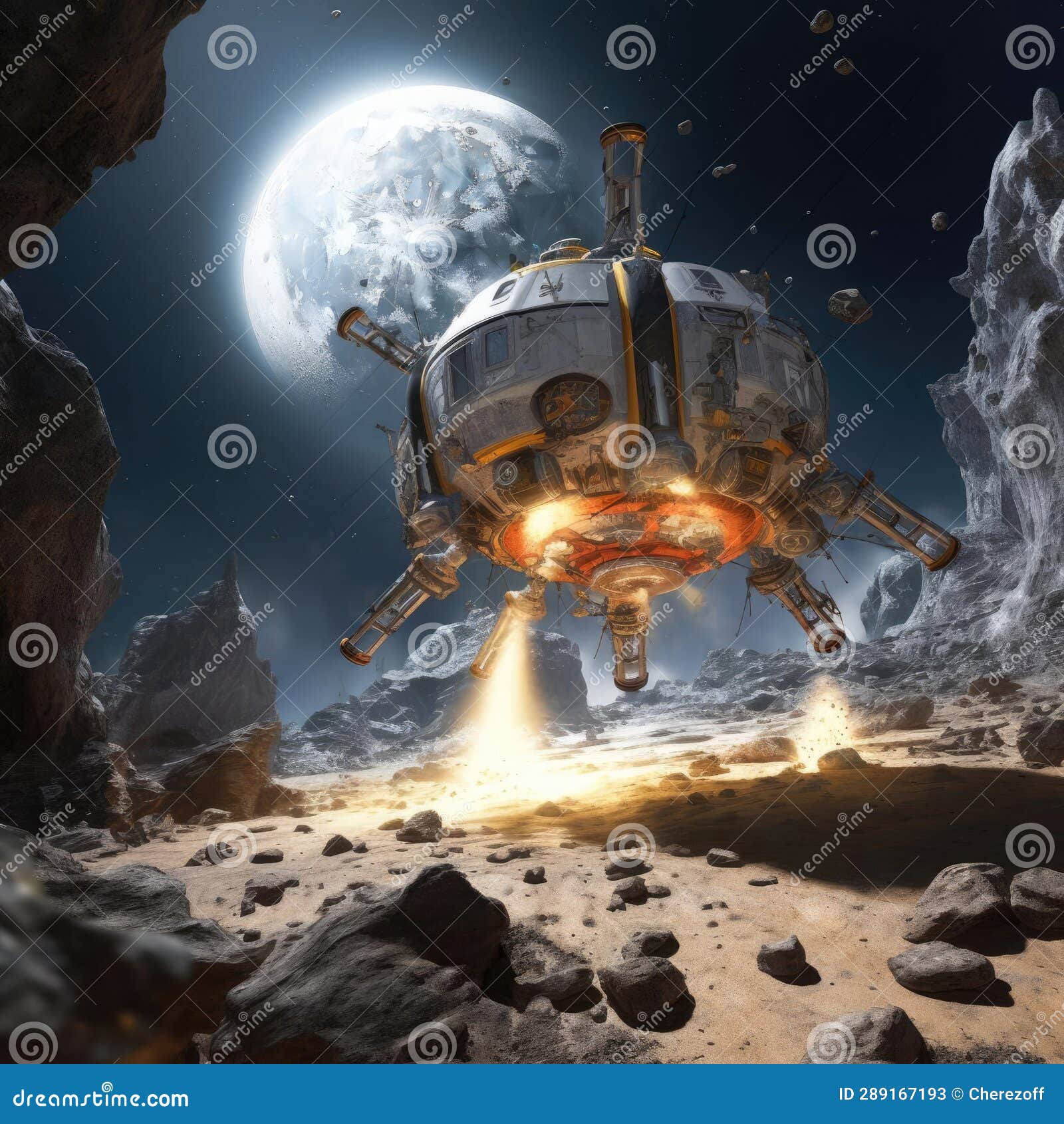 A Spacecraft Lands on the Surface of the Moon Stock Image - Image of ...