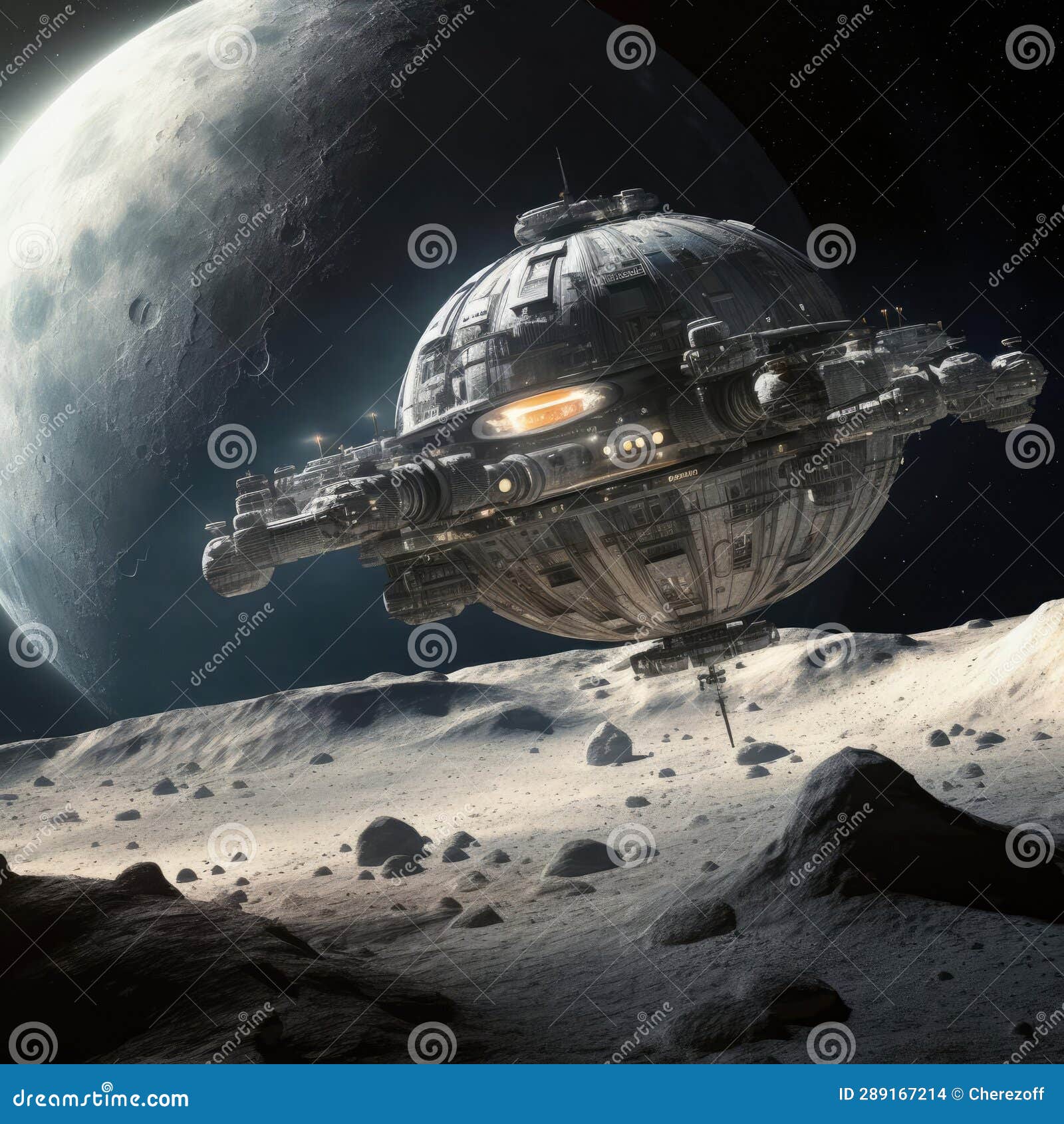 A Spacecraft Lands on the Surface of the Moon Stock Photo - Image of ...