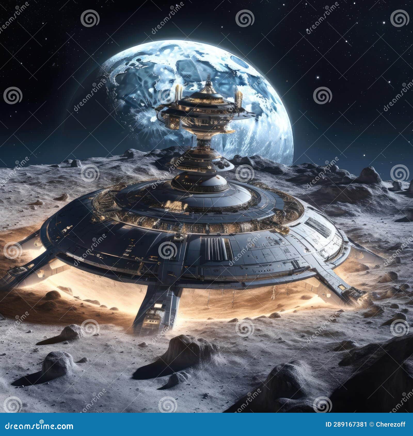 A Spacecraft Lands on the Surface of the Moon Stock Image - Image of ...