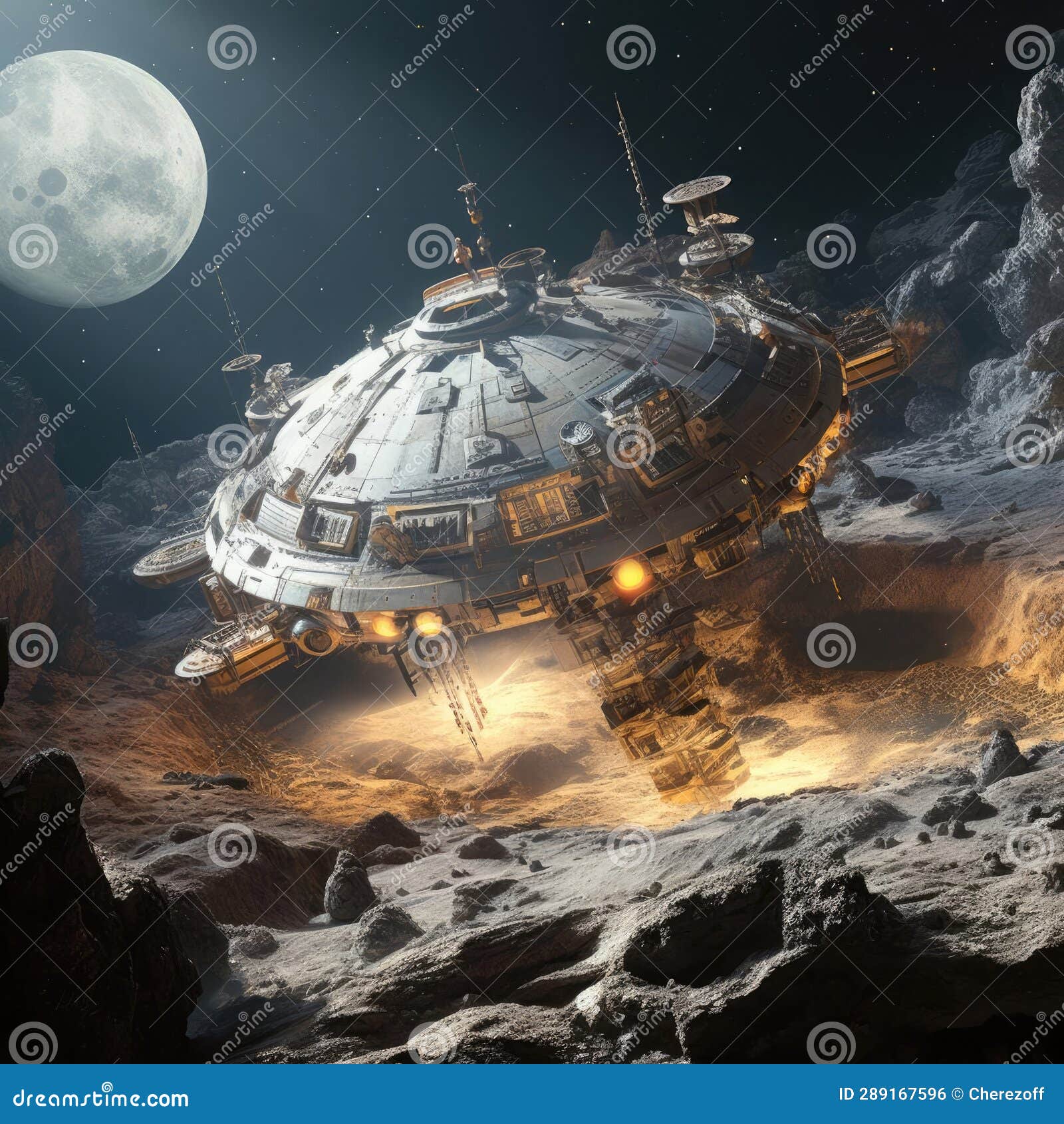 A Spacecraft Lands on the Surface of the Moon Stock Illustration ...