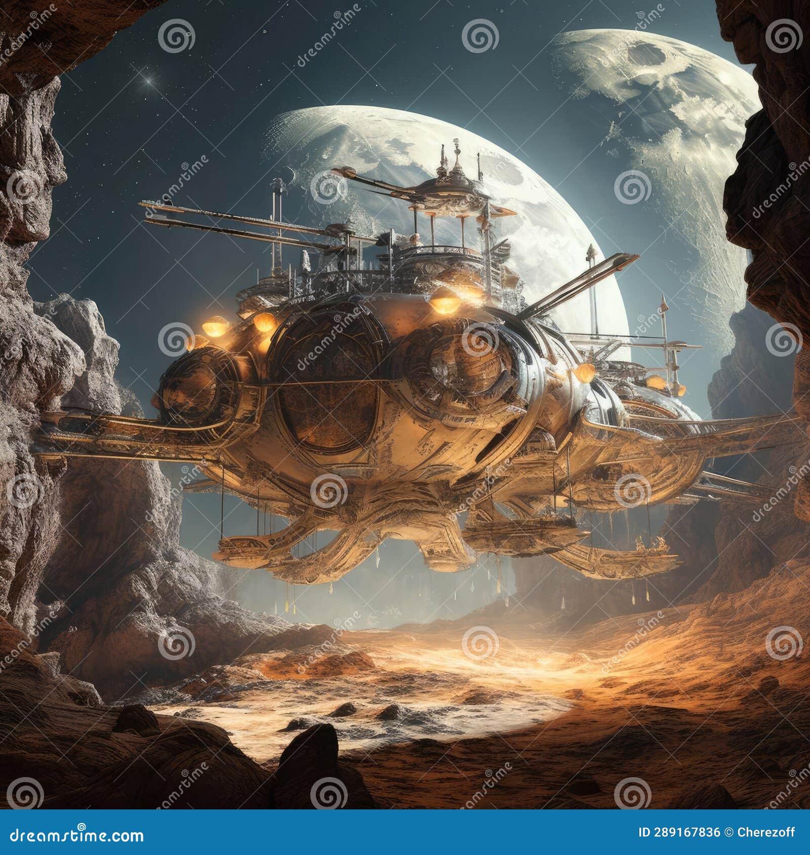 A Spacecraft Lands on the Surface of the Moon Stock Illustration ...