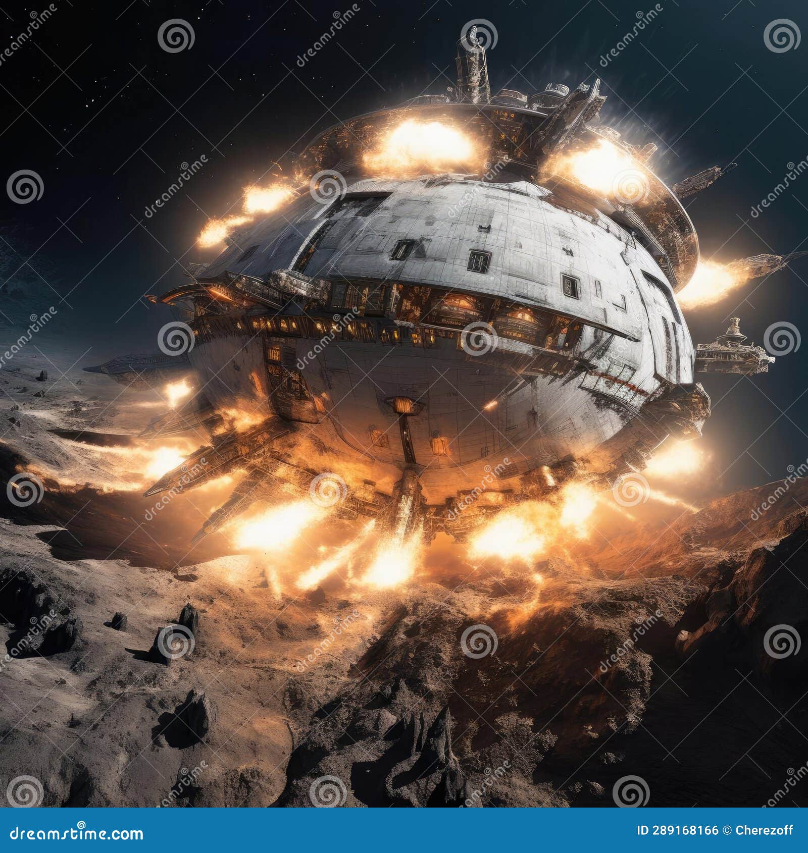 A Spacecraft Lands on the Surface of the Moon Stock Photo - Image of ...
