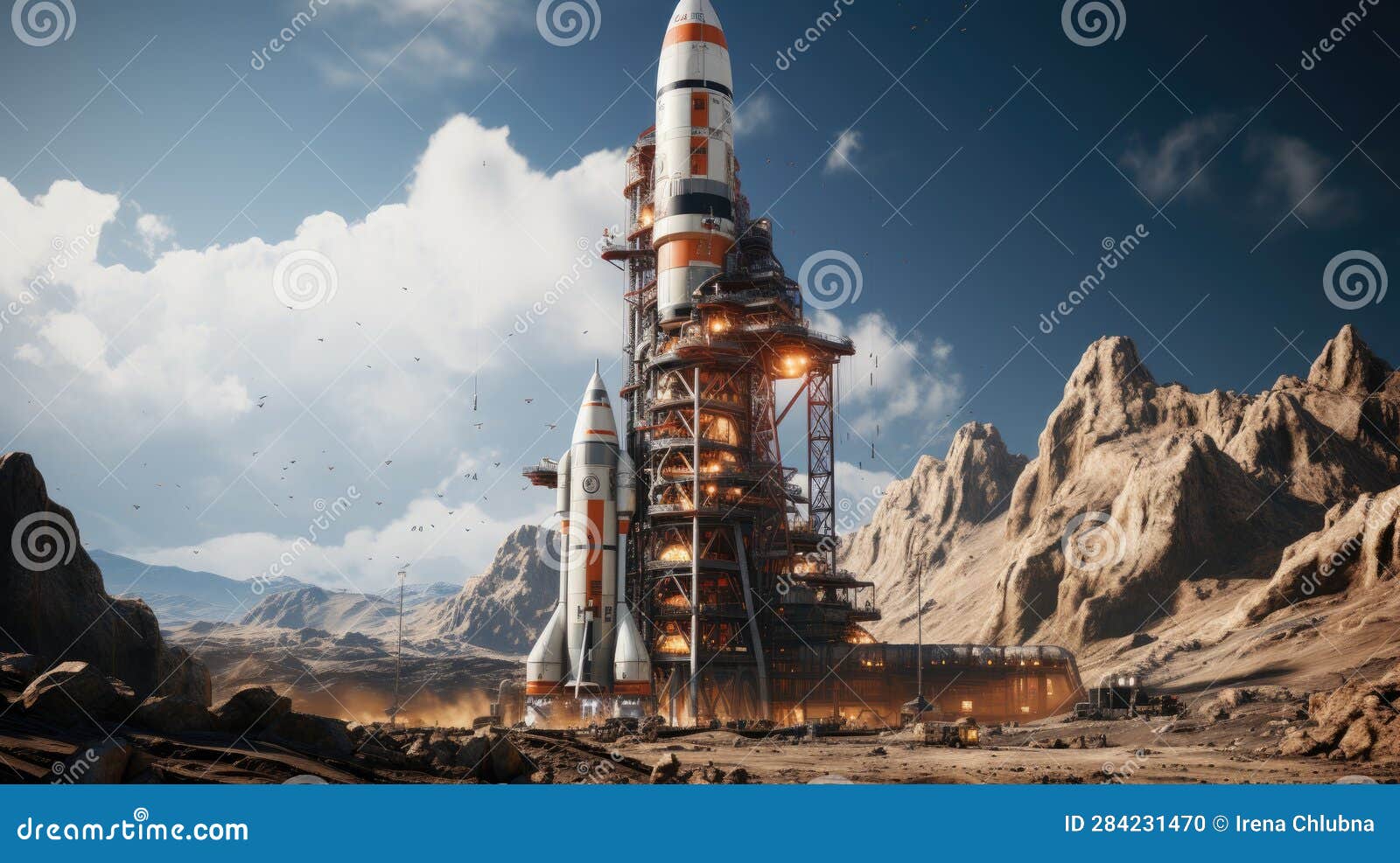 Spacecraft Launch Base. Generative AI Stock Illustration - Illustration ...
