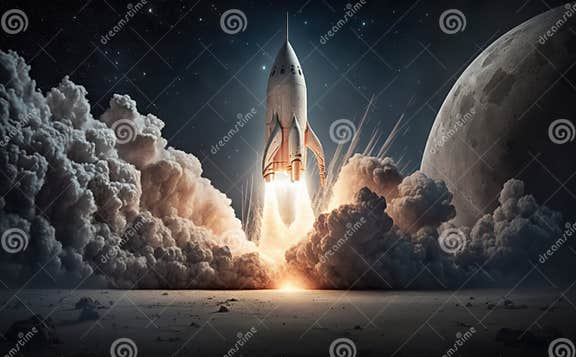 Spacecraft Launch into the Stars. Created by Generative Artificial ...
