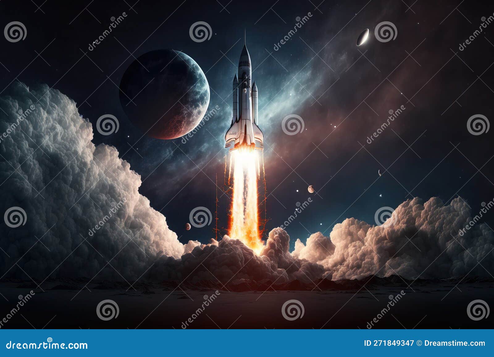 The Spacecraft Launches into the Night Sky. Launch of a Rocket into ...