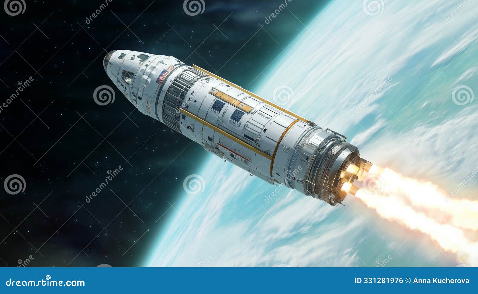 Spacecraft Launching Into Orbit, With Earth In The Background Royalty ...