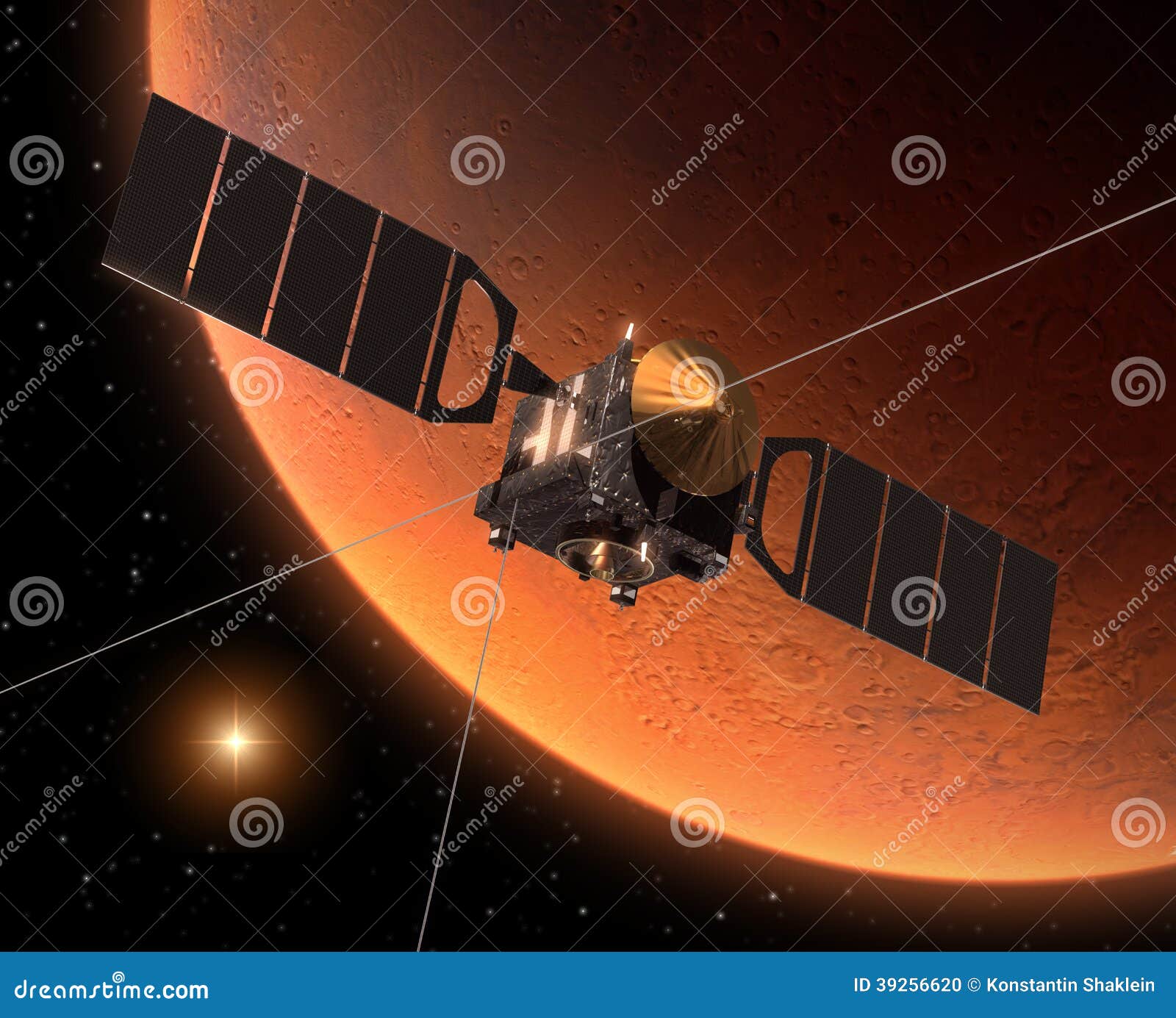 Spacecraft Mars Express Orbiting Mars. Stock Illustration ...
