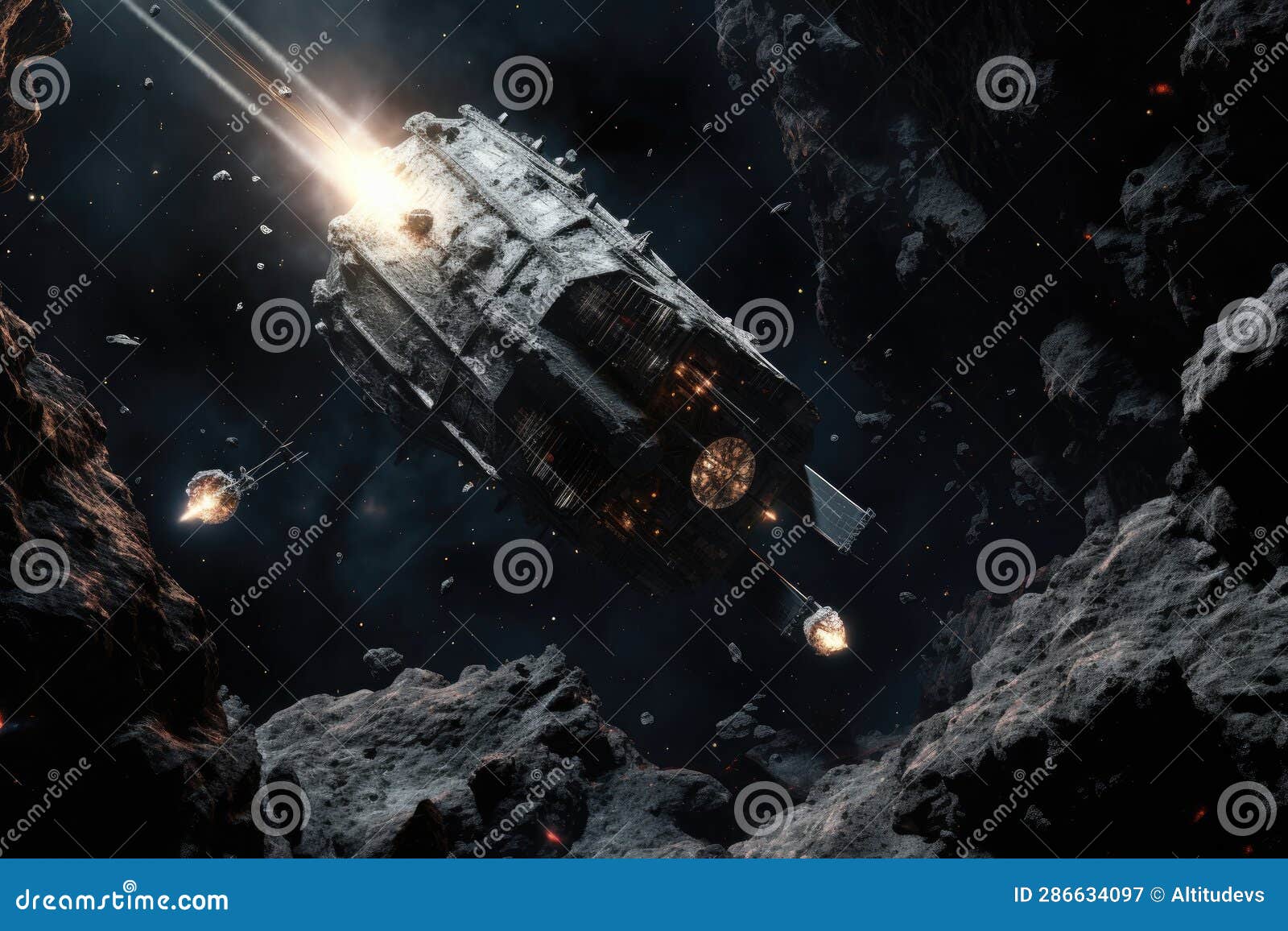 Spacecraft Mining an Asteroid in Deep Space Stock Image - Image of ...