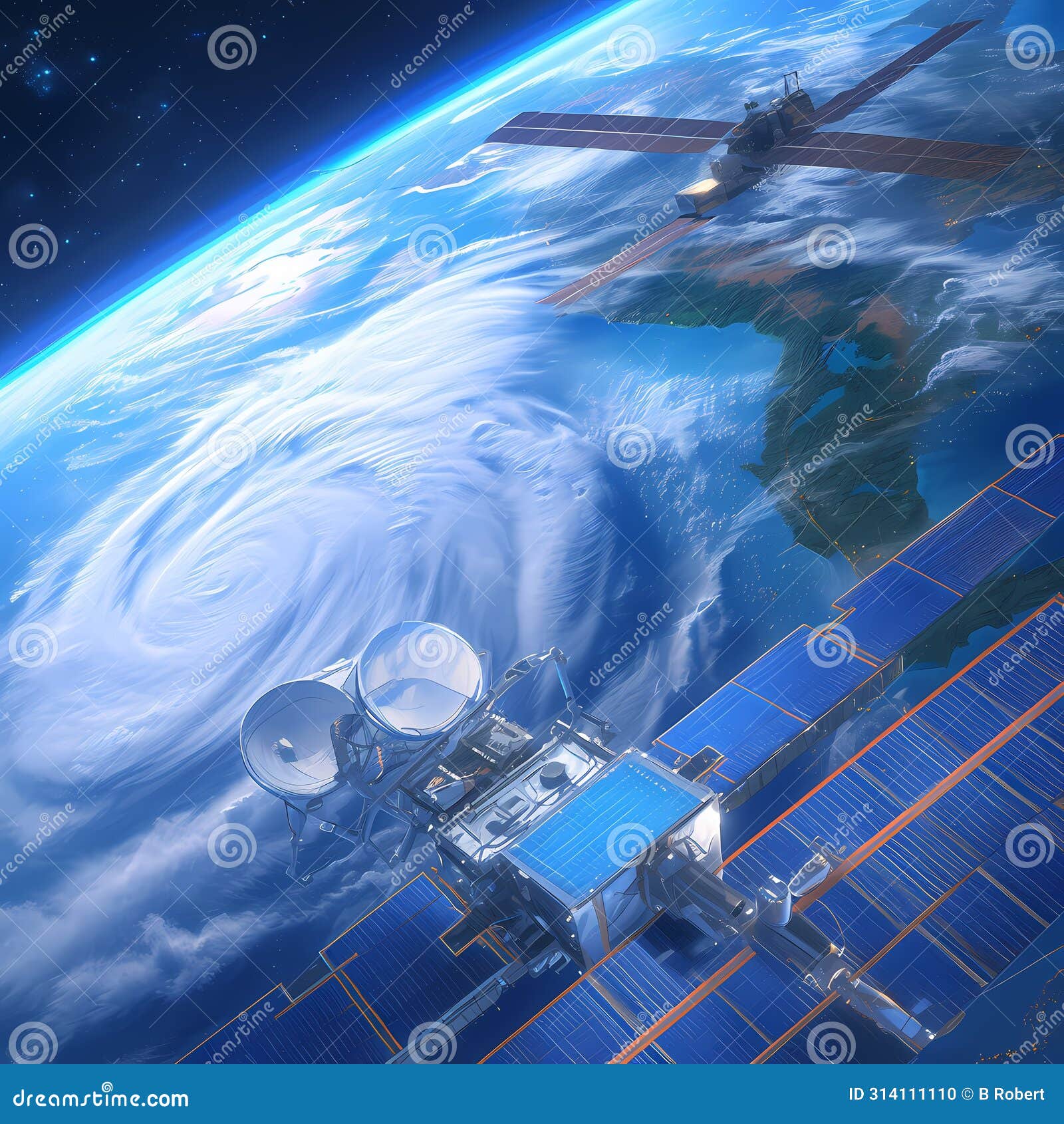 Spacecraft in Orbit Over Earth S Clouds Stock Illustration ...