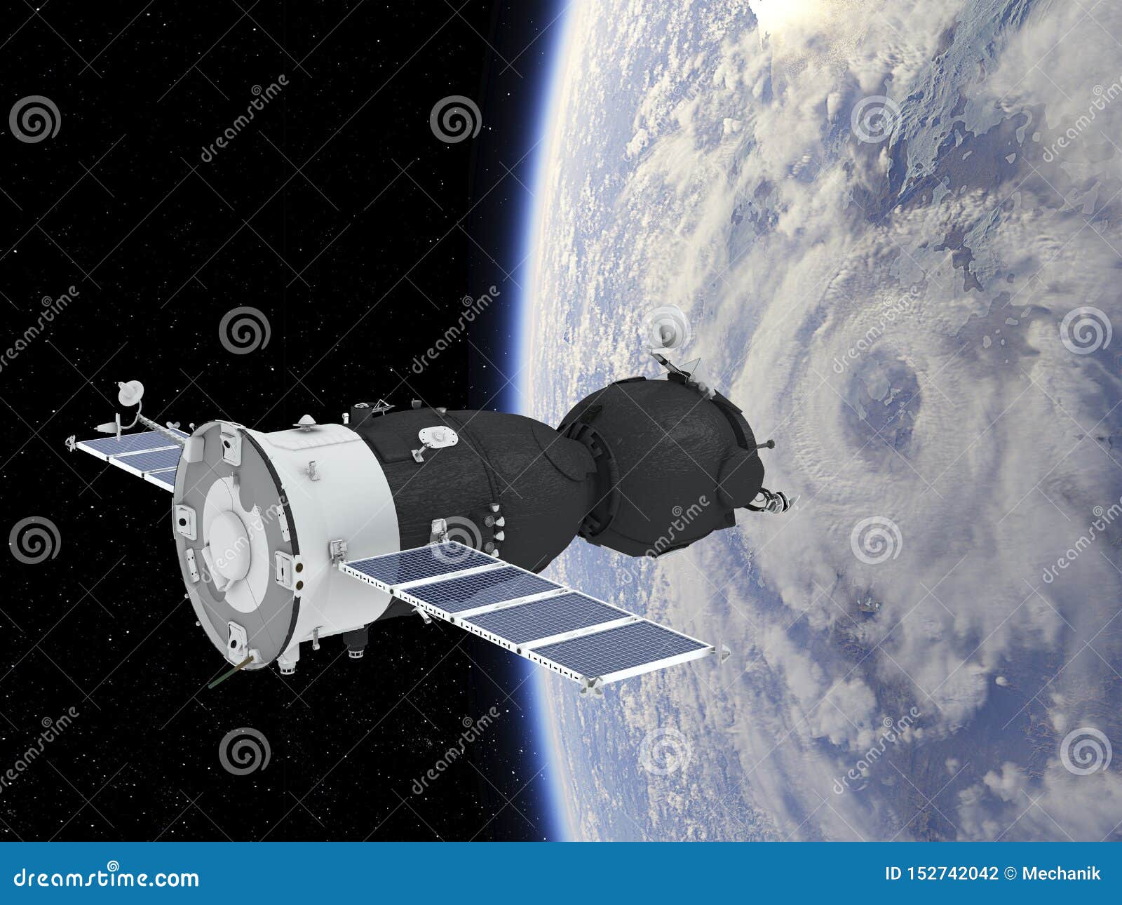 Spacecraft Orbiting Earth. 3D Illustration. Stock Illustration ...