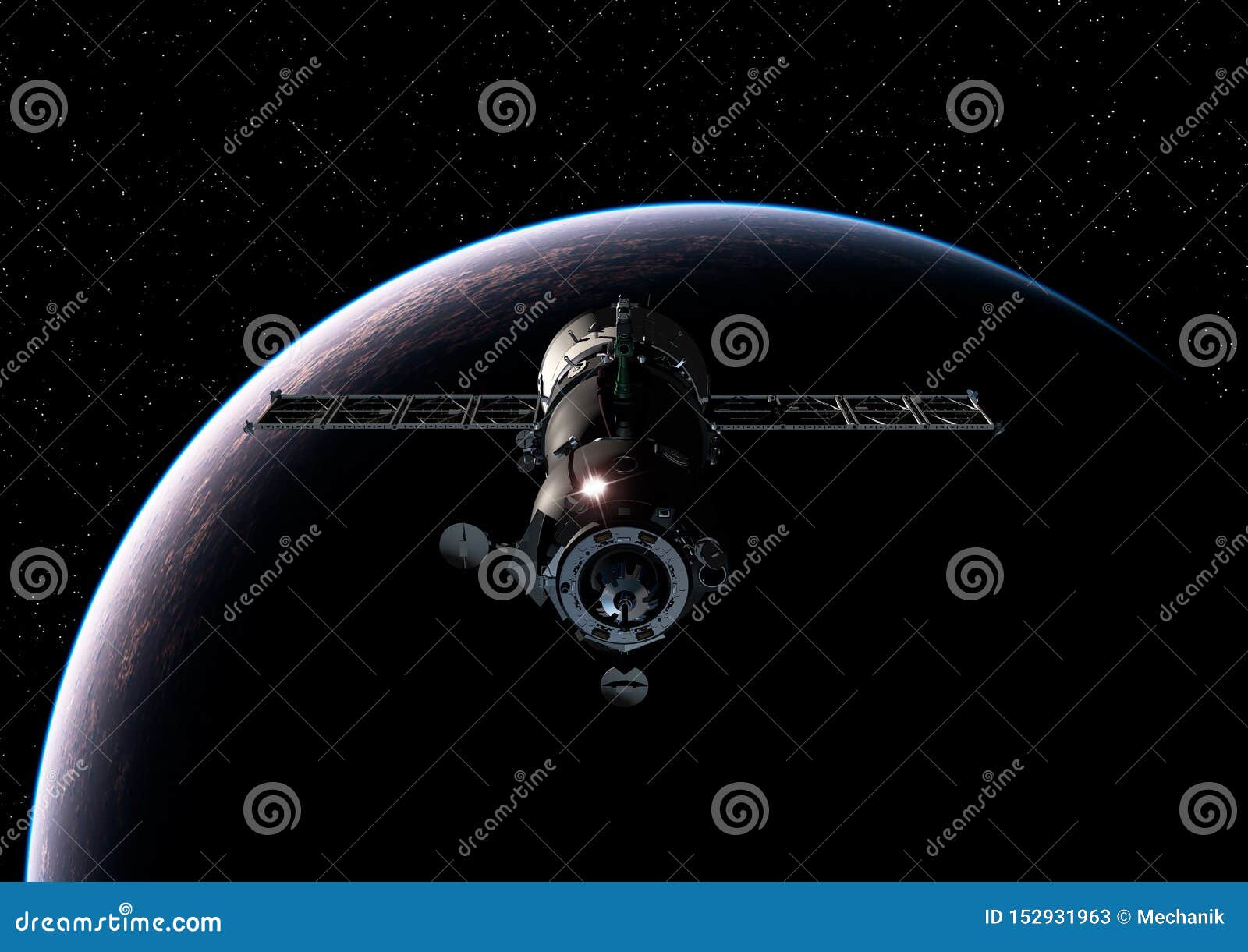 Spacecraft Orbiting Earth. 3D Illustration. Stock Illustration ...