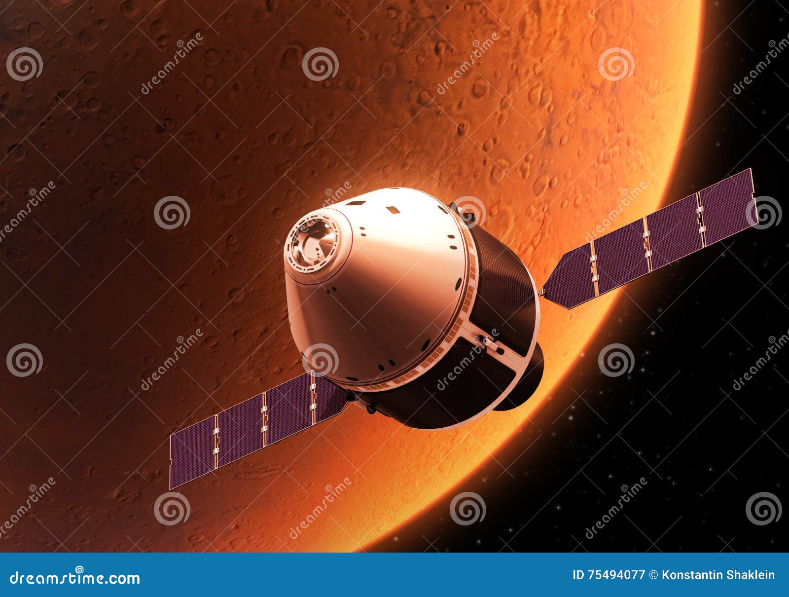 Spacecraft Orbiting Earth With Thrusters Blazing And Blue Planet ...