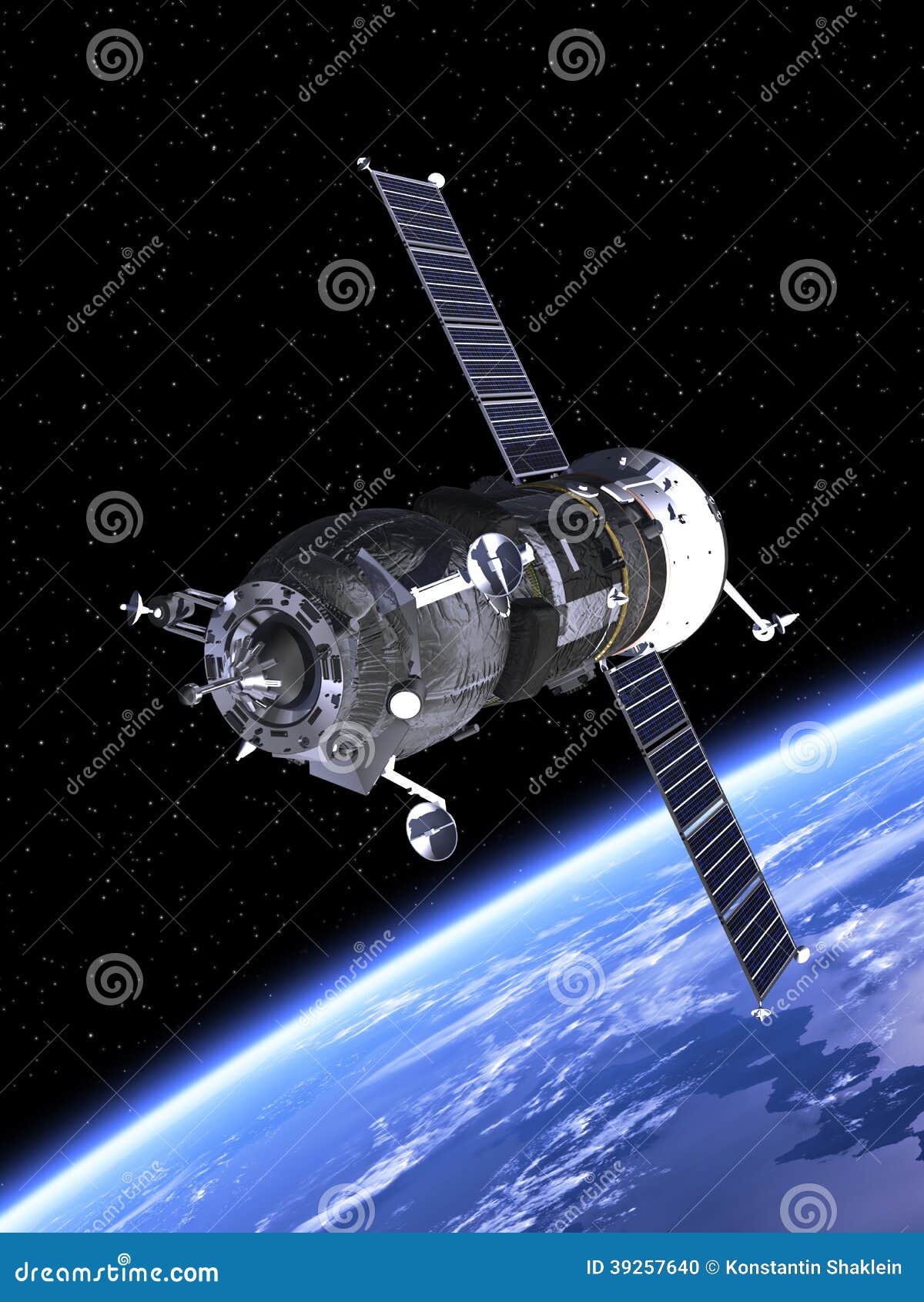 Spacecraft Progress Orbiting Earth. Stock Illustration - Illustration ...