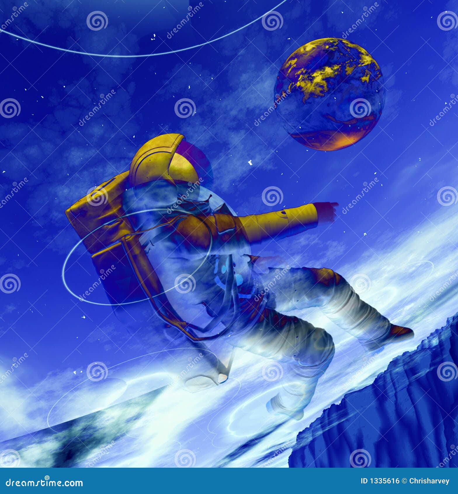 Spaceman 10 stock illustration. Illustration of clouds - 1335616