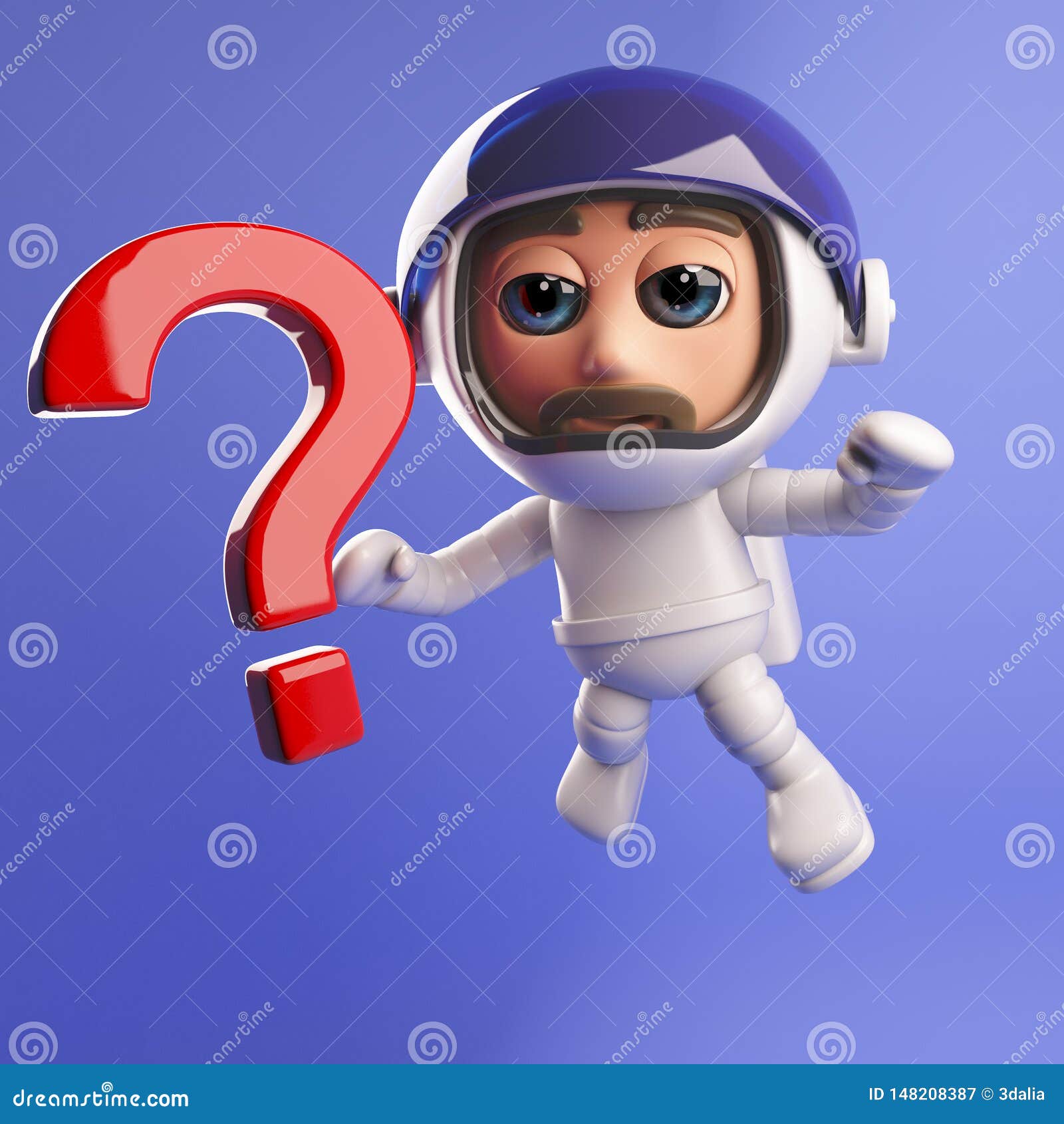 Spaceman Astronaut Floats in 3d Space with a Question Mark Symbol Stock ...