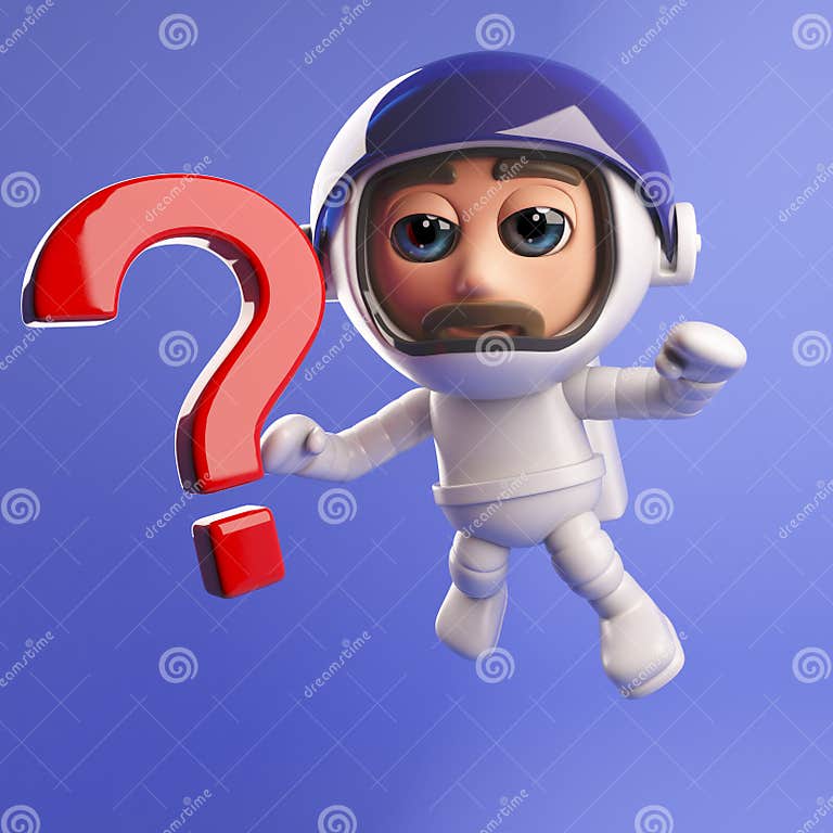 Spaceman Astronaut Floats in 3d Space with a Question Mark Symbol Stock ...