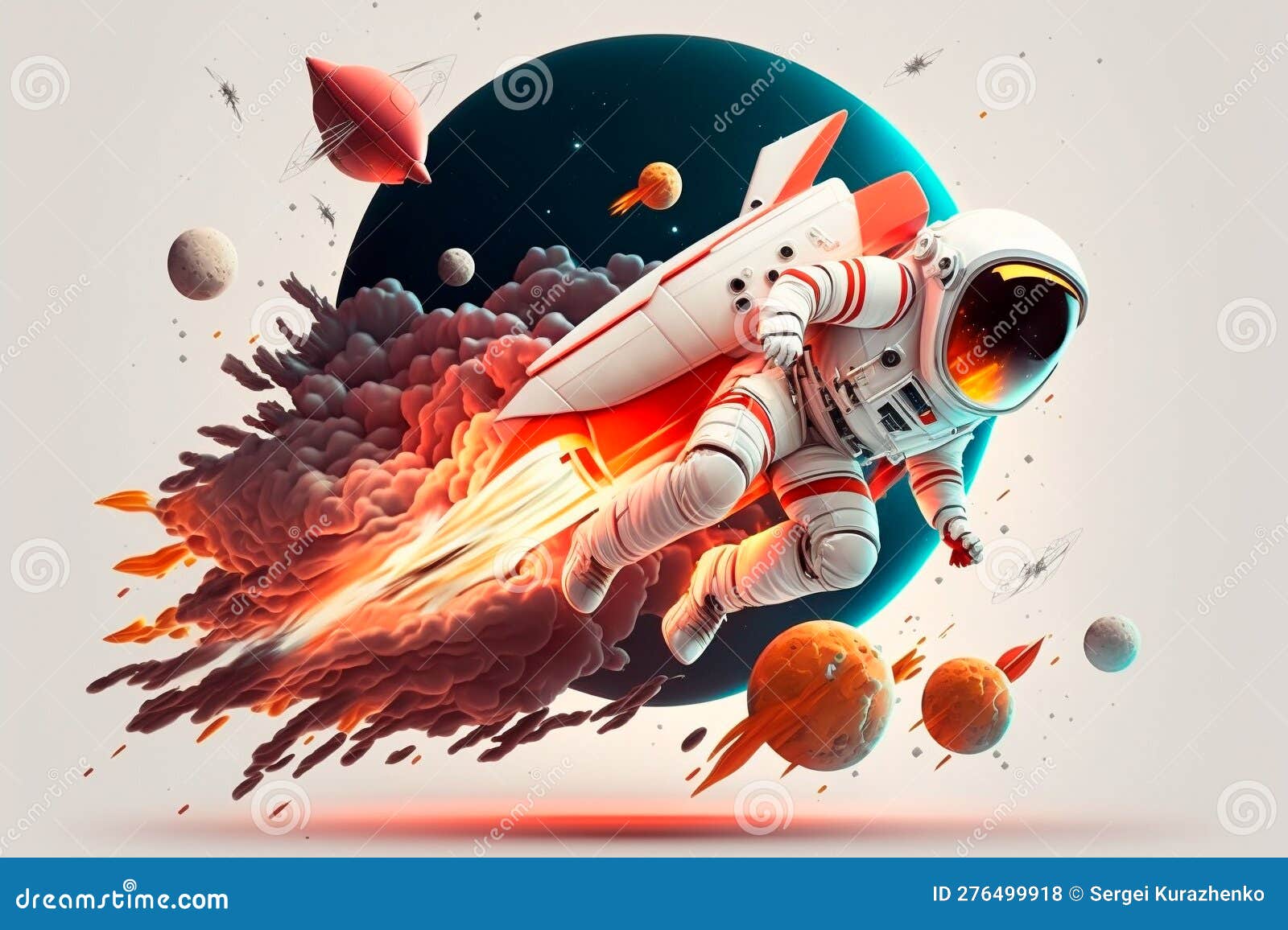 Spaceman Astronaut Flying with Rocket. Stock Illustration ...