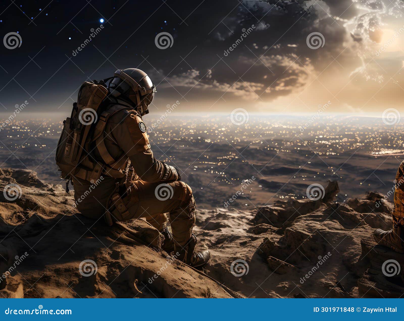 Spaceman or Astronaut Sitting on the Moon Stock Illustration ...