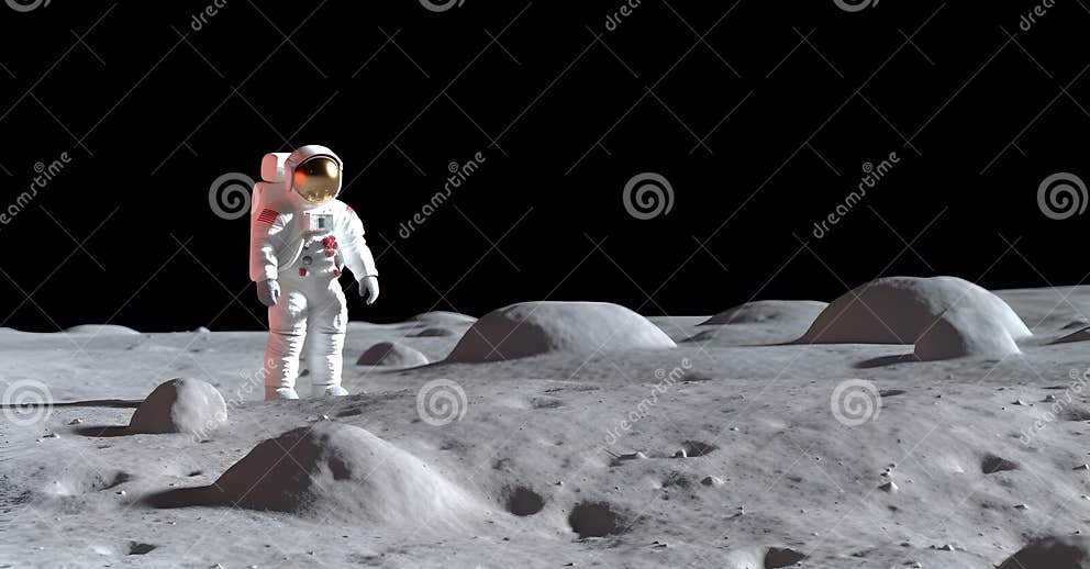 Spaceman or Astronaut on the Surface of Moon Stock Illustration ...