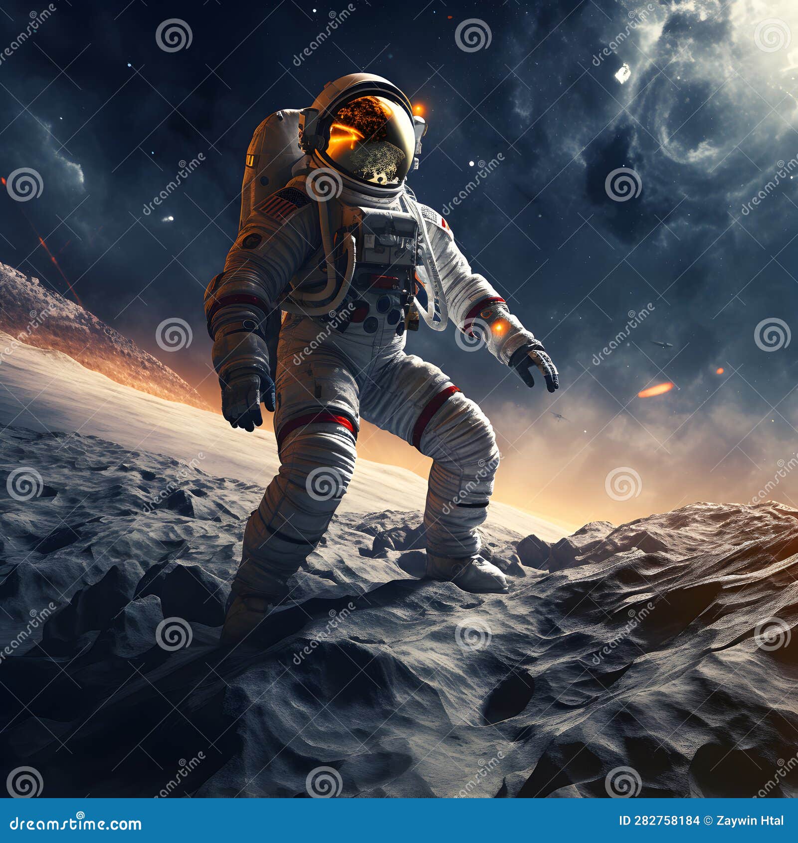 Spaceman or Astronaut on the Surface of Moon. AI Generated Stock ...