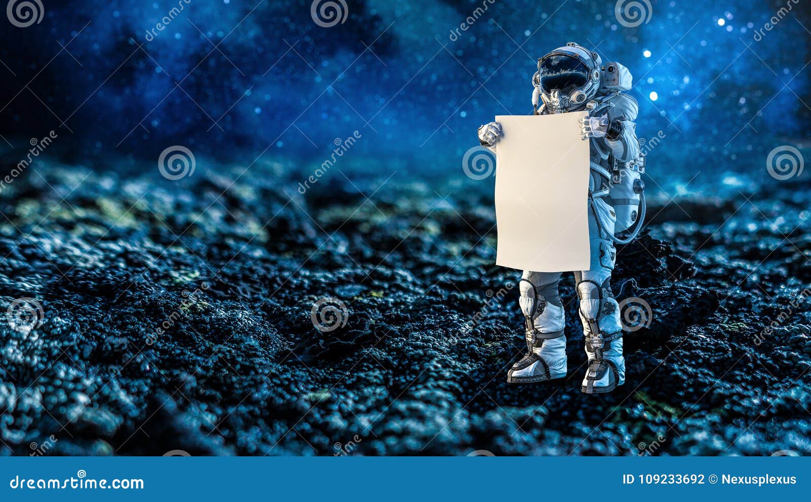 Spaceman with Banner. Mixed Media Stock Photo - Image of education ...