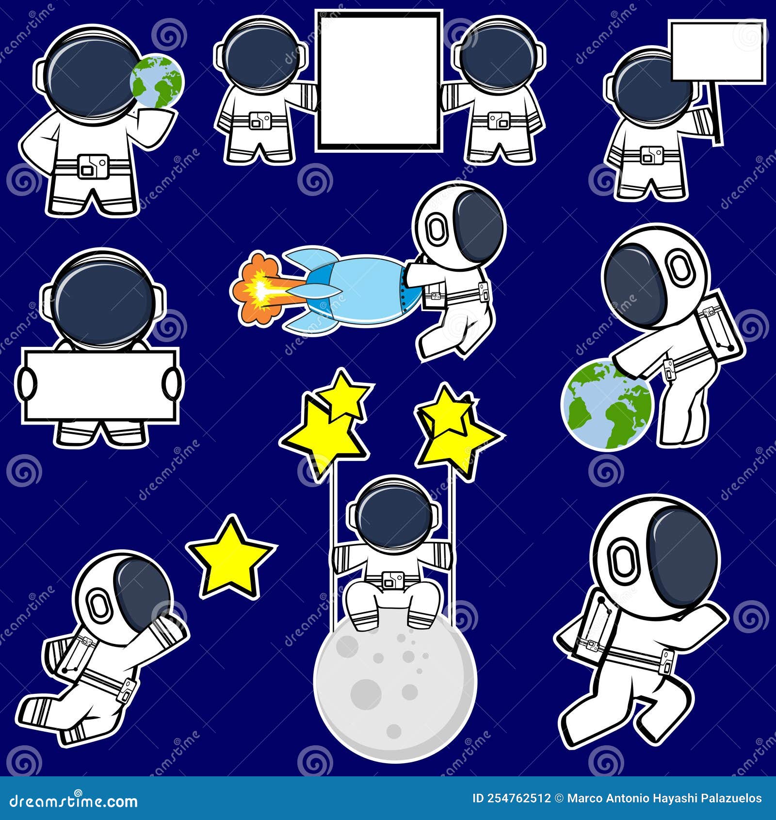 Spaceman Character Cartoon Sticker Set Pack Stock Vector - Illustration ...
