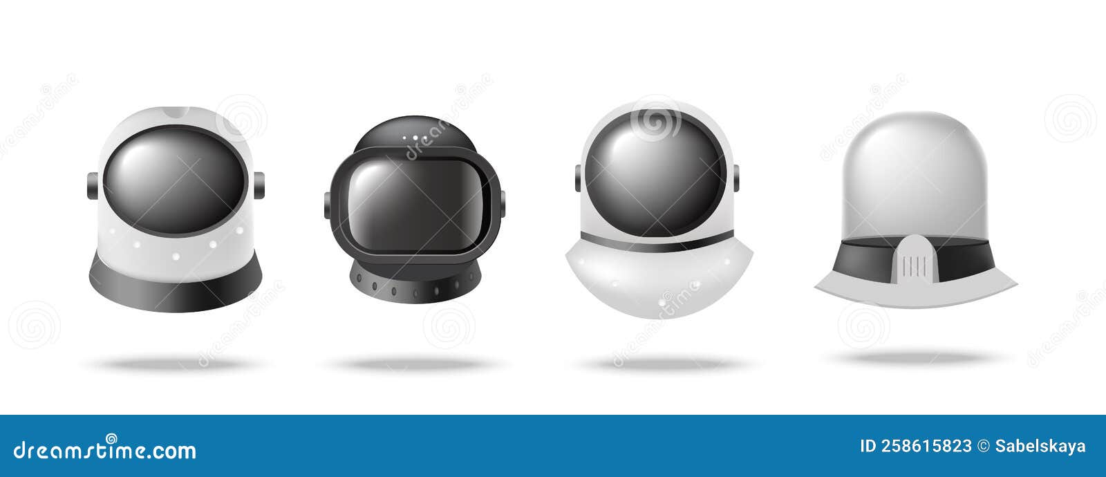 Spaceman or Cosmonaut Helmets Set Realistic Vector Illustration ...