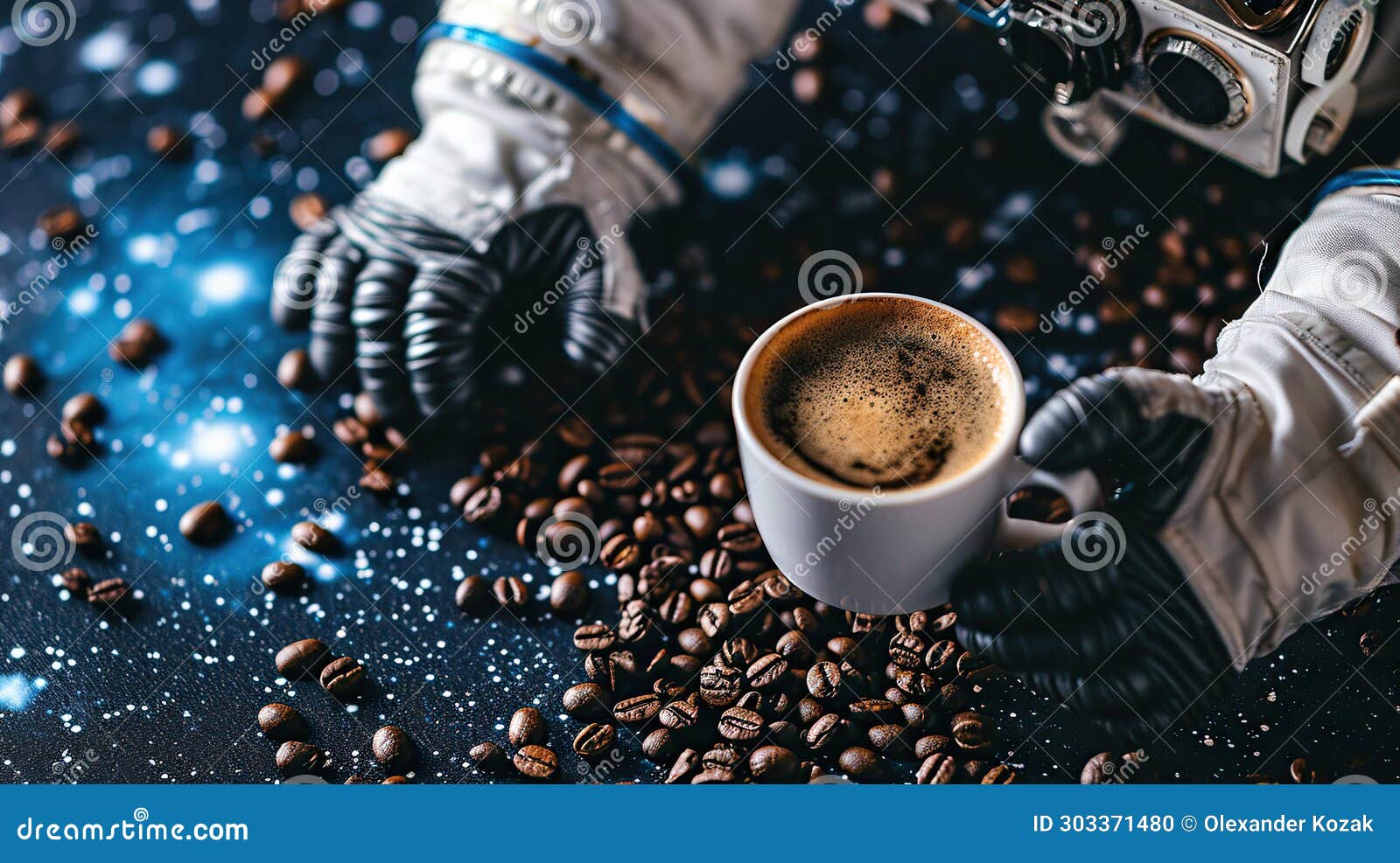 Spaceman Drink a Cup of Coffee in Coffee Store Stock Illustration ...