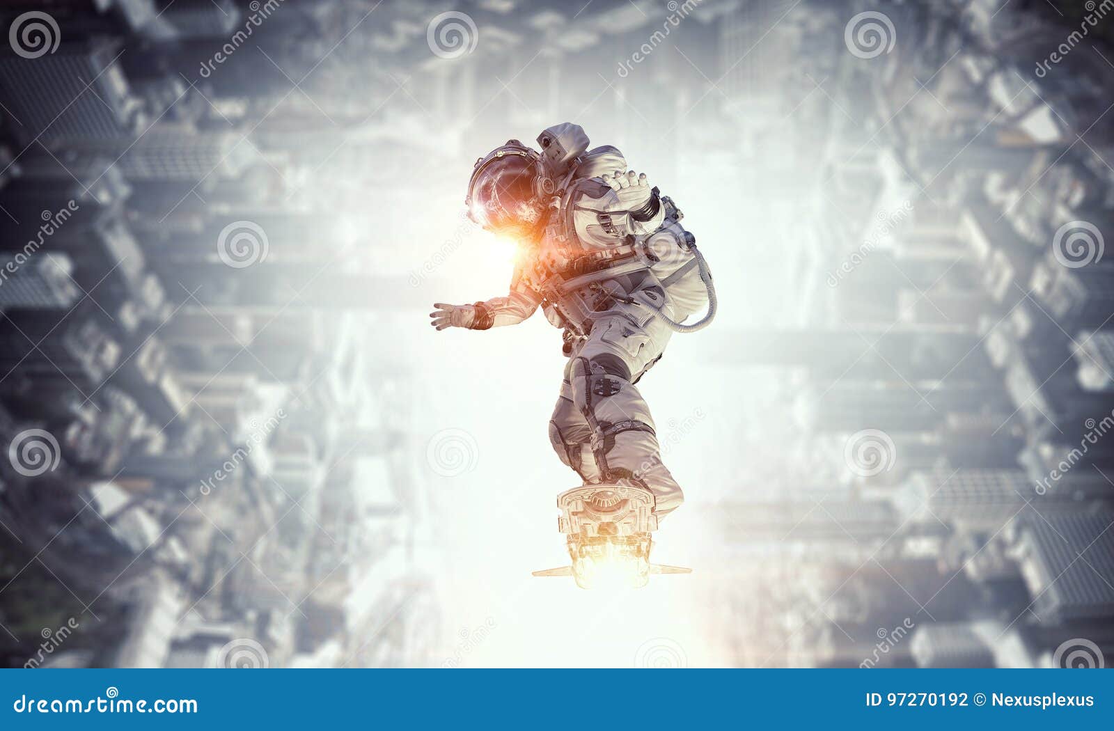 Spaceman on Flying Board. Mixed Media Stock Photo - Image of futuristic ...