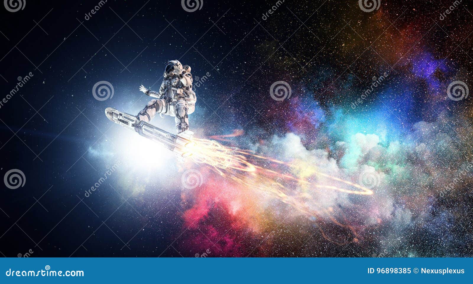 Spaceman on Flying Board. Mixed Media Stock Image - Image of color ...