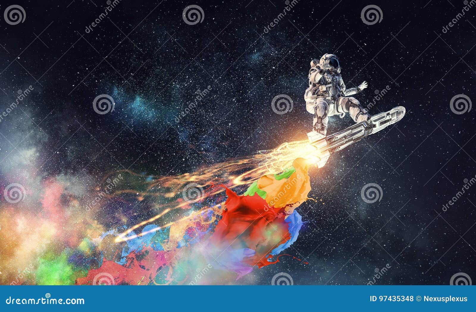 Spaceman on Flying Board. Mixed Media Stock Photo - Image of spaceman ...