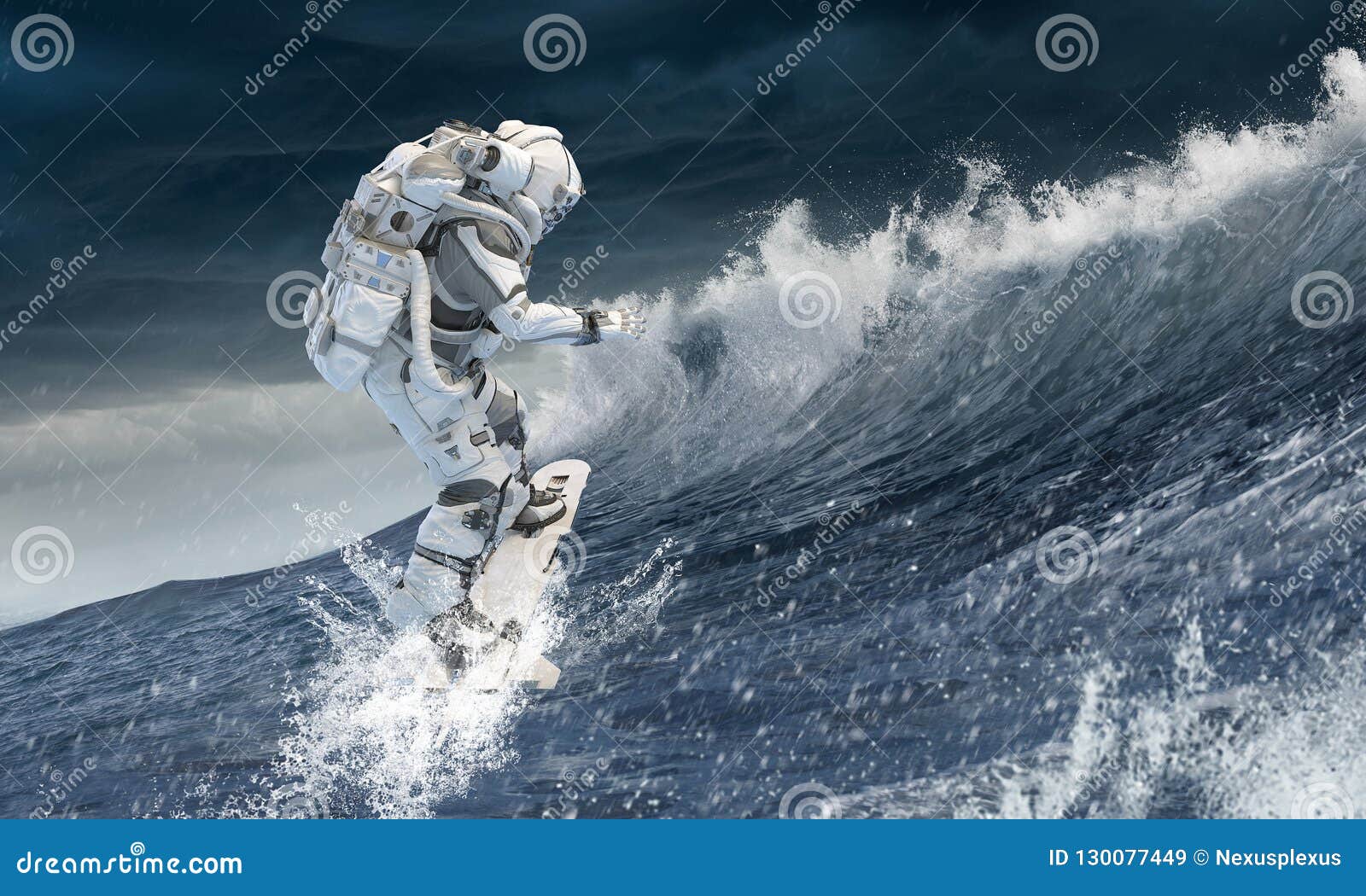 Spaceman on Flying Board. Mixed Media Stock Image - Image of future ...