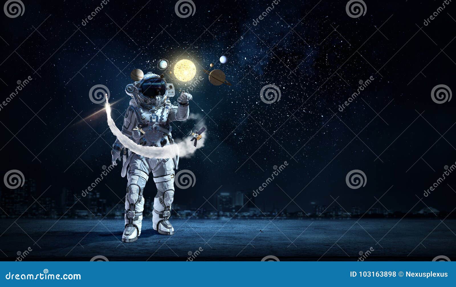 Spaceman and His Mission. Mixed Media Stock Photo - Image of explore ...