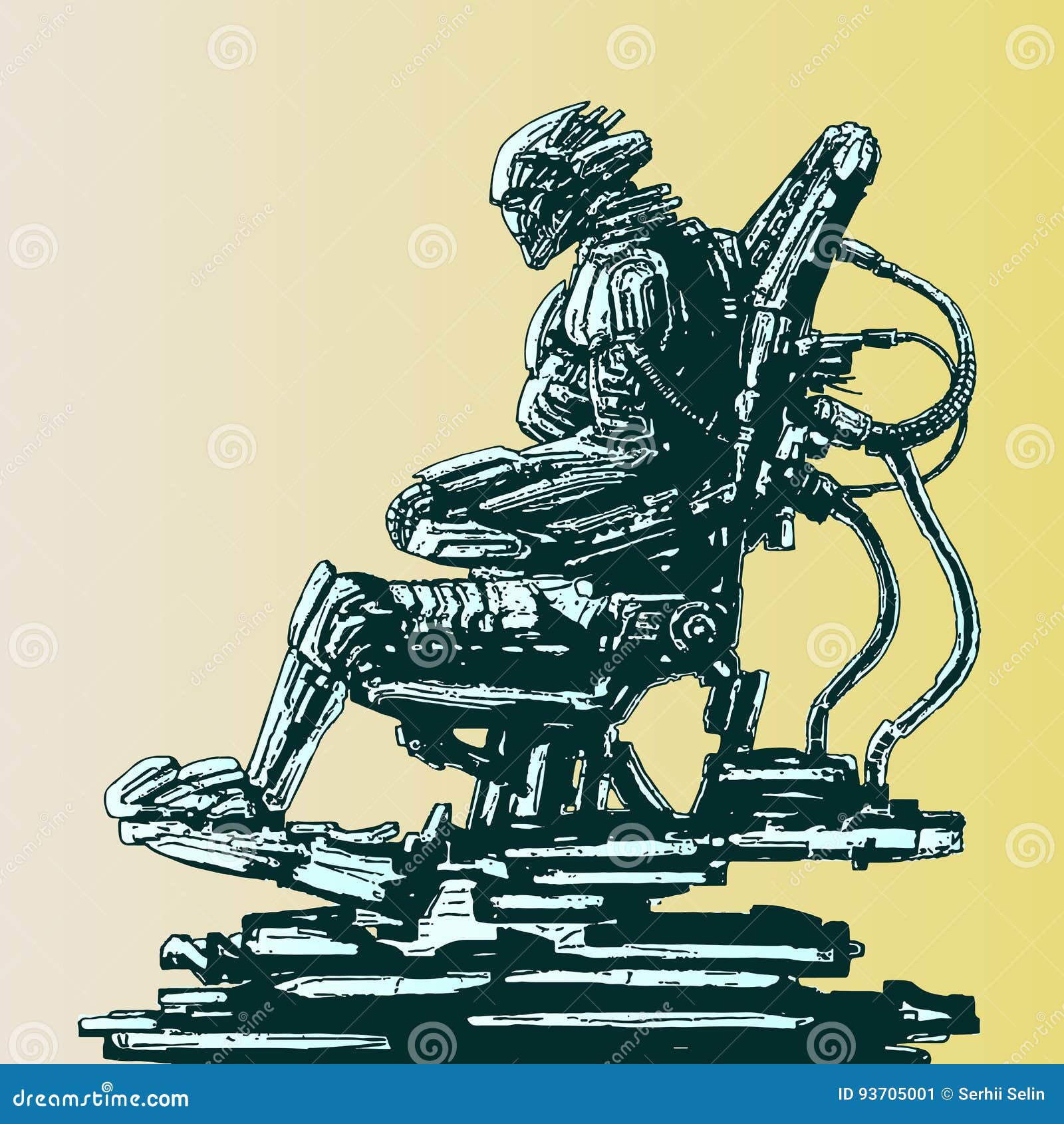 Spaceman Invader Sits In Suit On His Iron Throne. Science Fiction ...