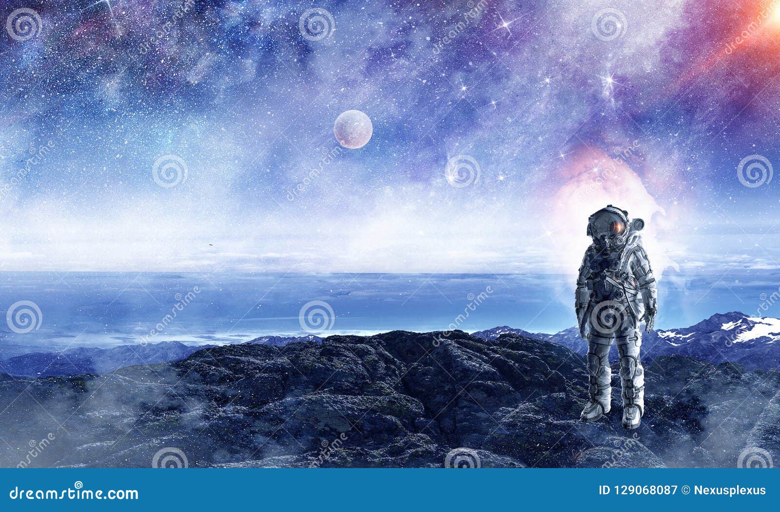 Spaceman Landing Planet. Mixed Media Stock Image - Image of cosmonaut ...