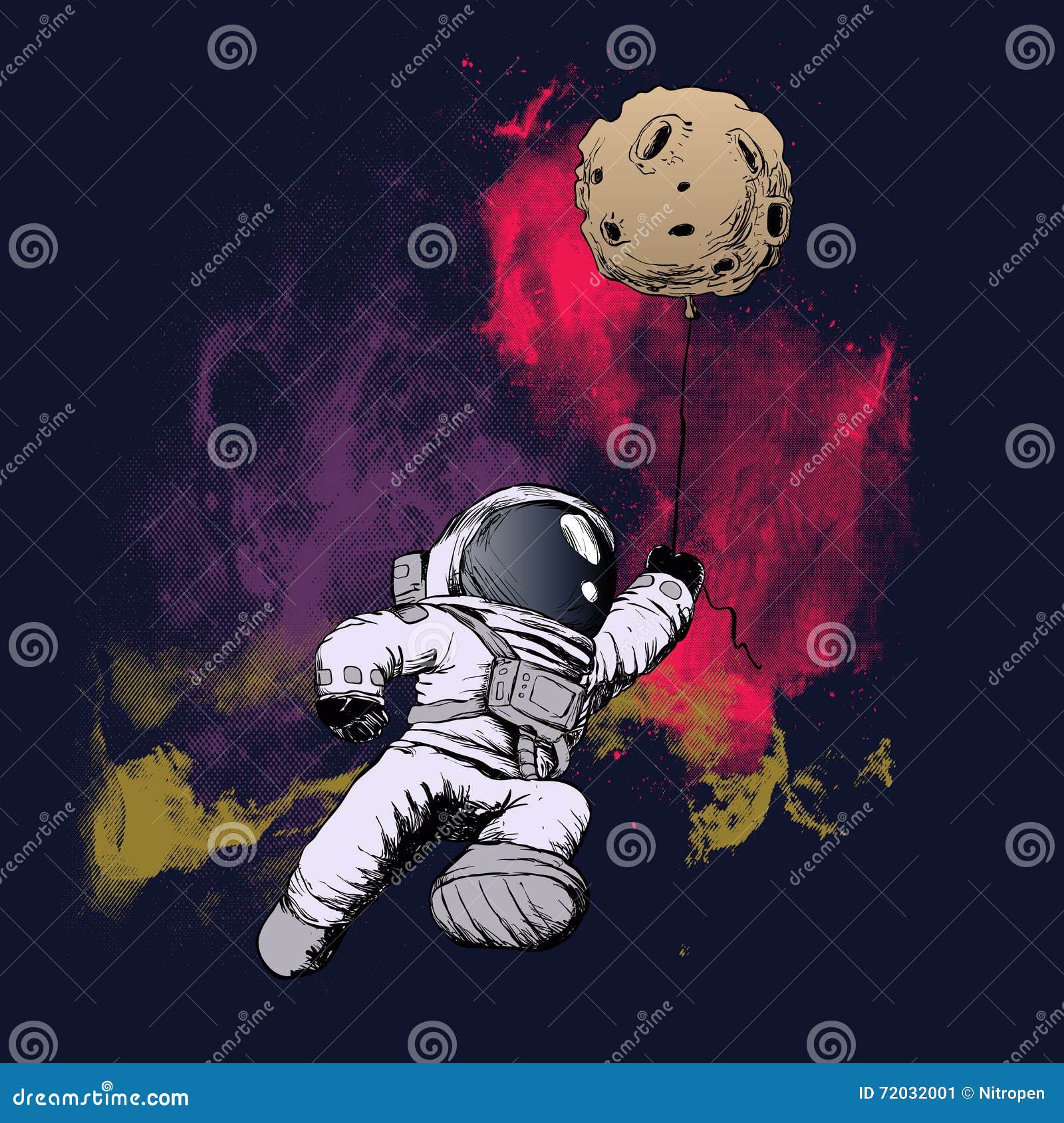 Spaceman and the moon stock vector. Illustration of space - 72032001