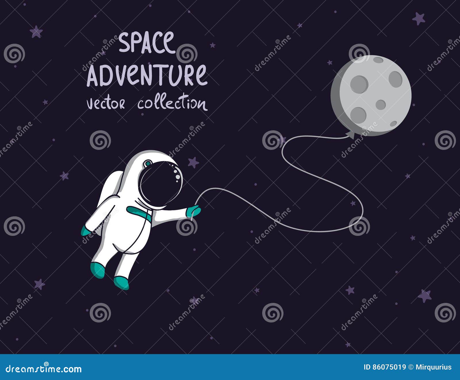 Spaceman In Outer Space With Moon Like A Balloon Cartoon Vector ...