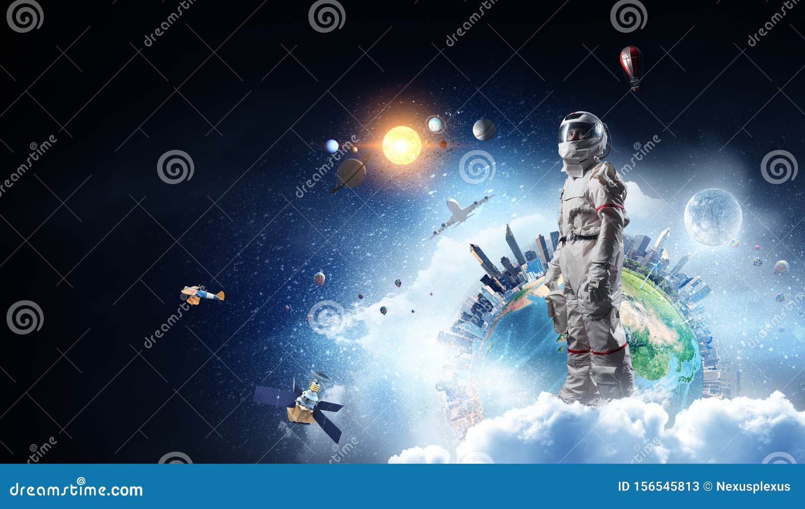 Spaceman and the Planet Earth Abstract Theme Stock Image - Image of ...