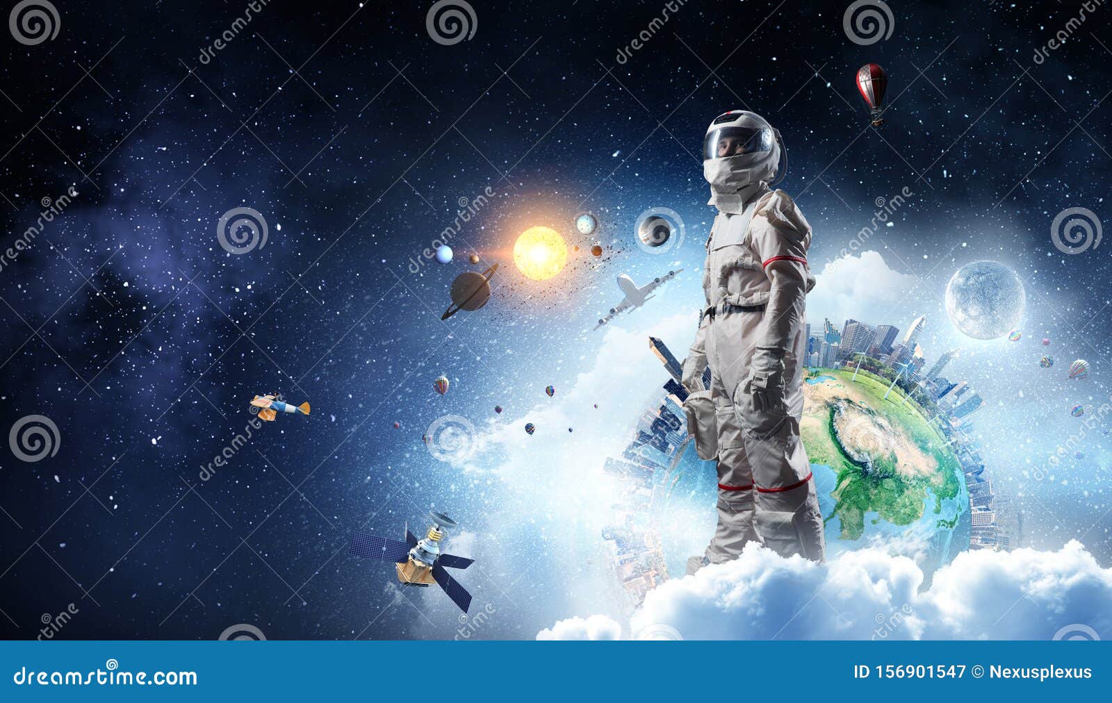 Spaceman and the Planet Earth Abstract Theme Stock Image - Image of ...